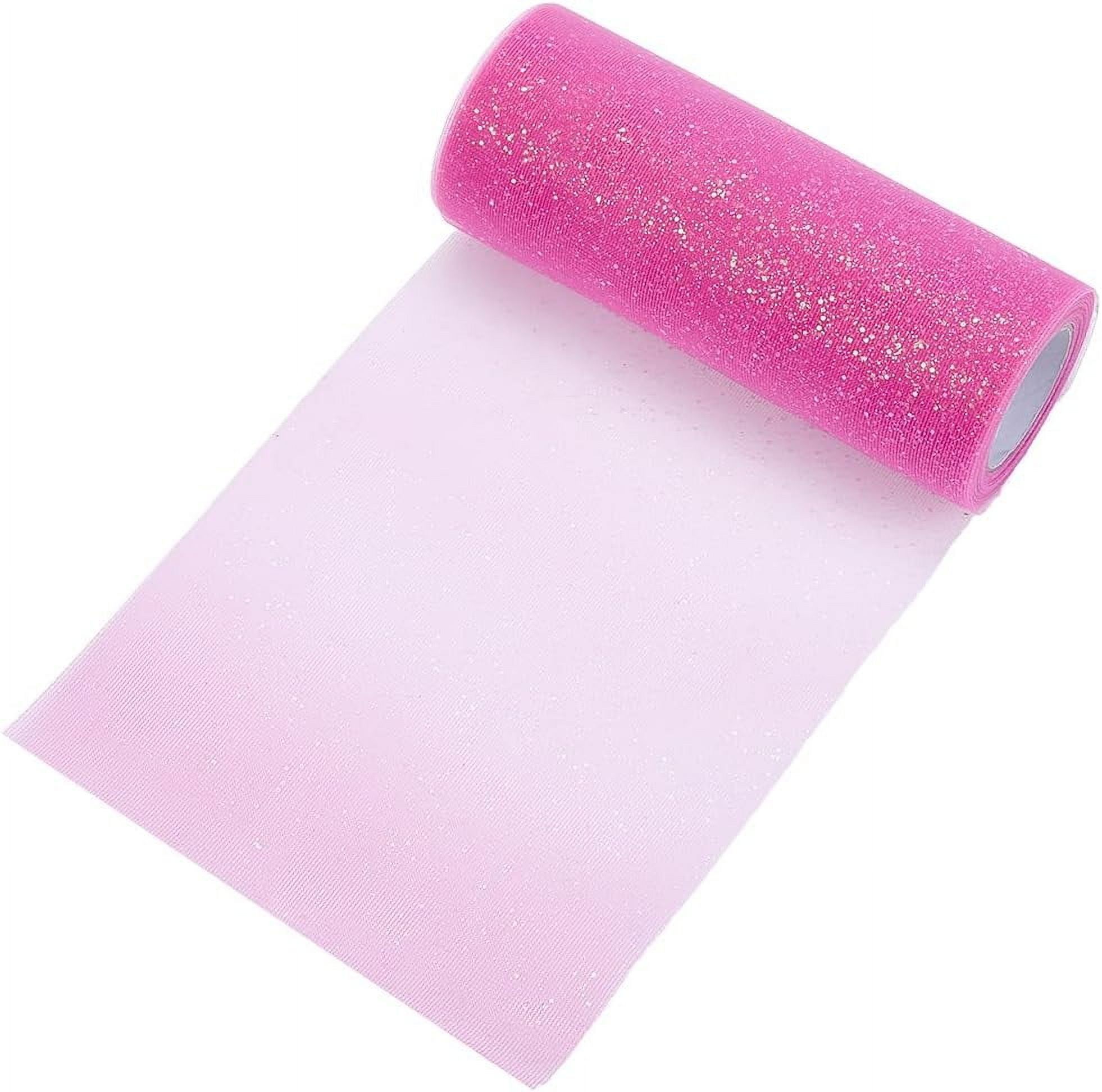 10 Yards 6 Inch Hot Pink Glitter Tulle Rolls Sparkle Netting Fabric ...
