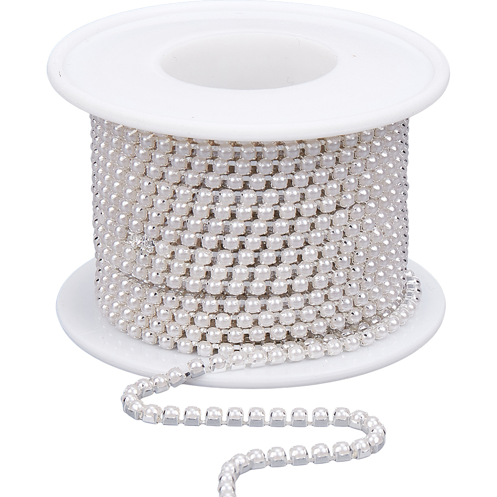 10 Yards/9.14m 2.5mm Pearl Chain Trim Flat Bead Chain Silver Round ...