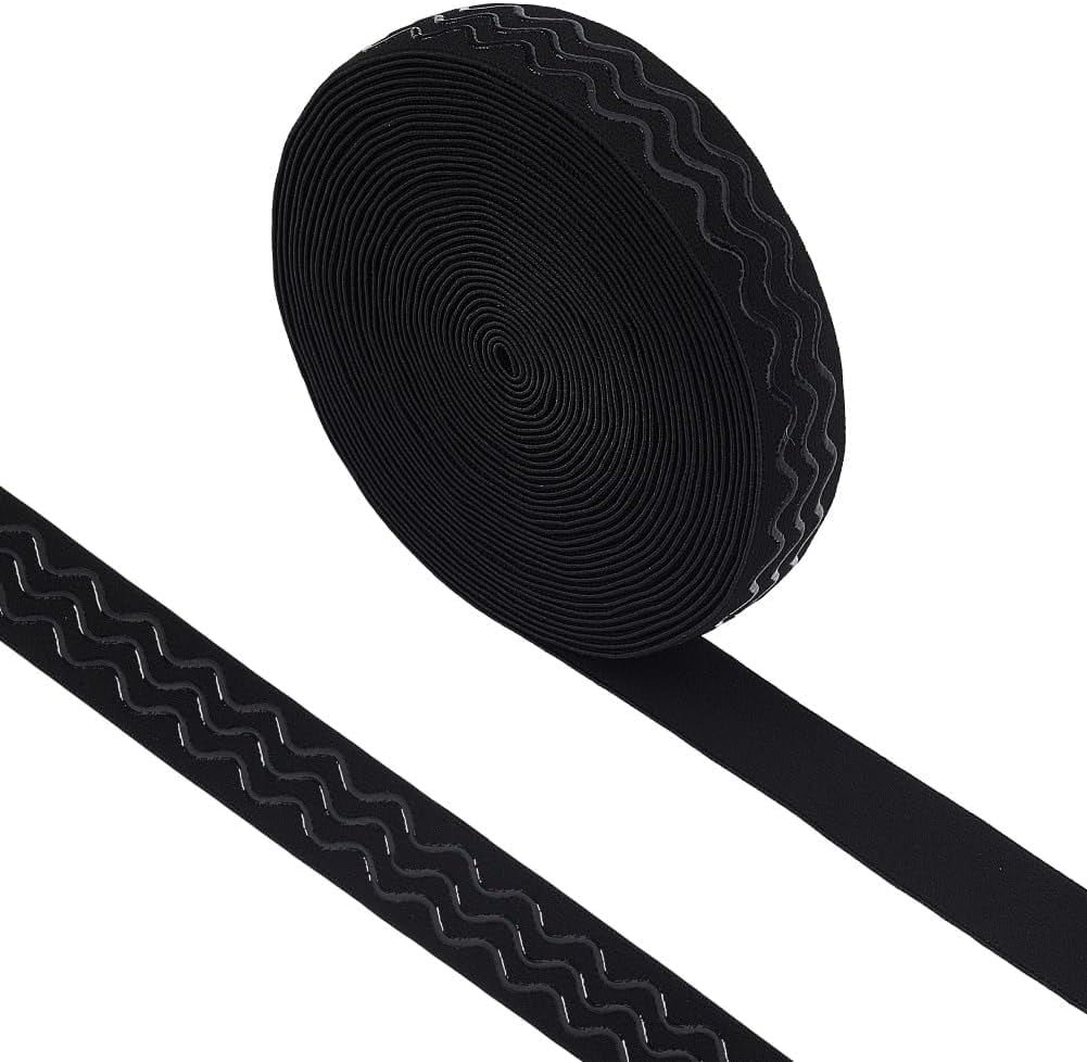 10 Yards/9.14m Black Silicone Gripper Elastic Band Non-Slip Sewing Elastic Band Wavy-Shape ...
