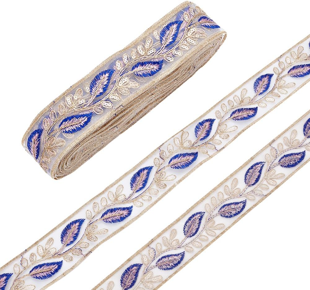 10 Yards/9.1m Mesh Lace Trim Ribbon 1-3/4 Inch Wide Blue Feather ...
