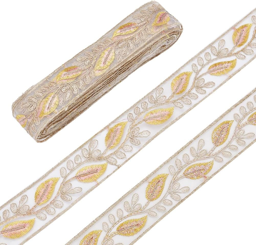 10 Yards/9.1m Mesh Lace Trim Ribbon 1-3/4 Inch Wide Gold Feather ...