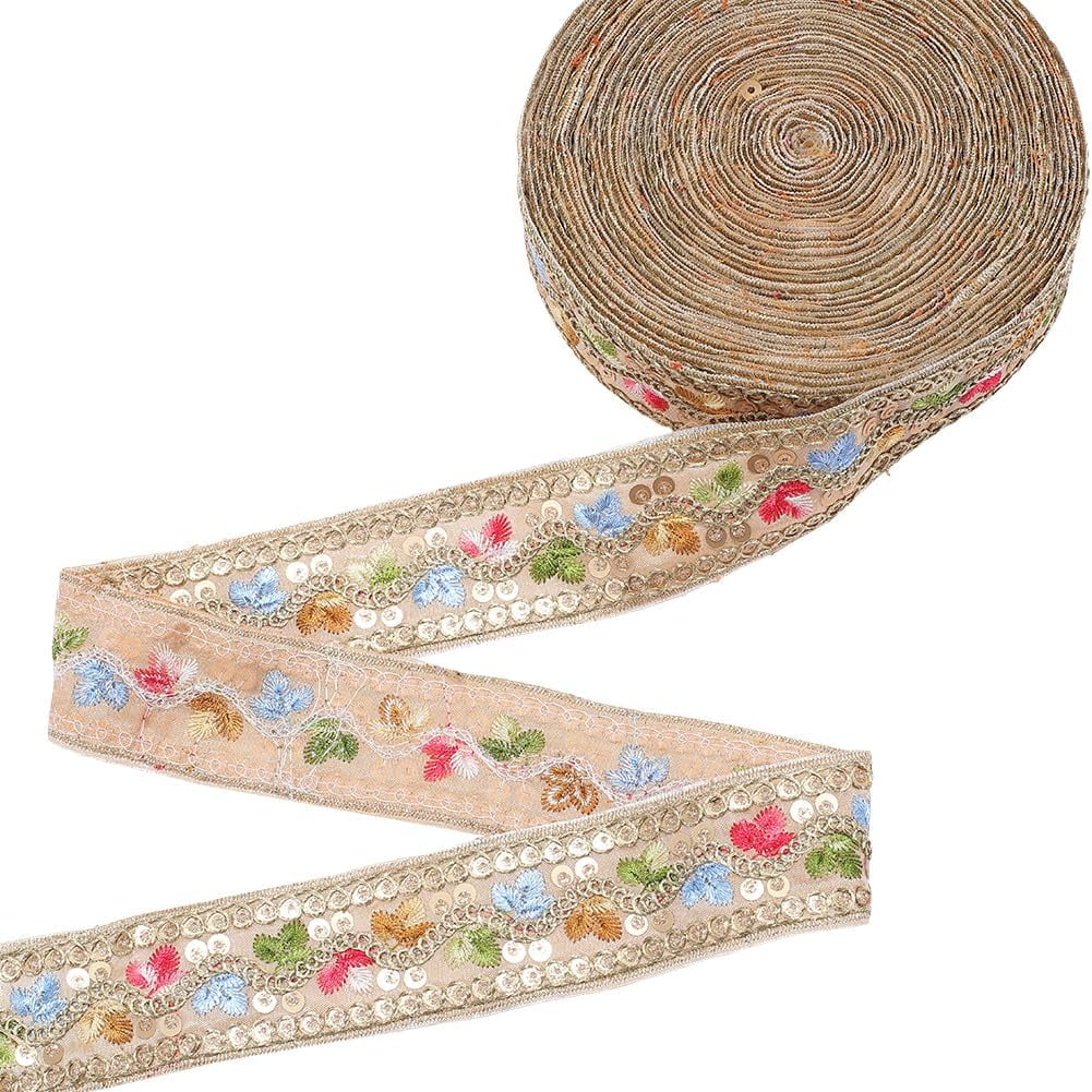 10 Yards Antique White Ethnic Ribbon Floral Embroidered Beige Sequin ...
