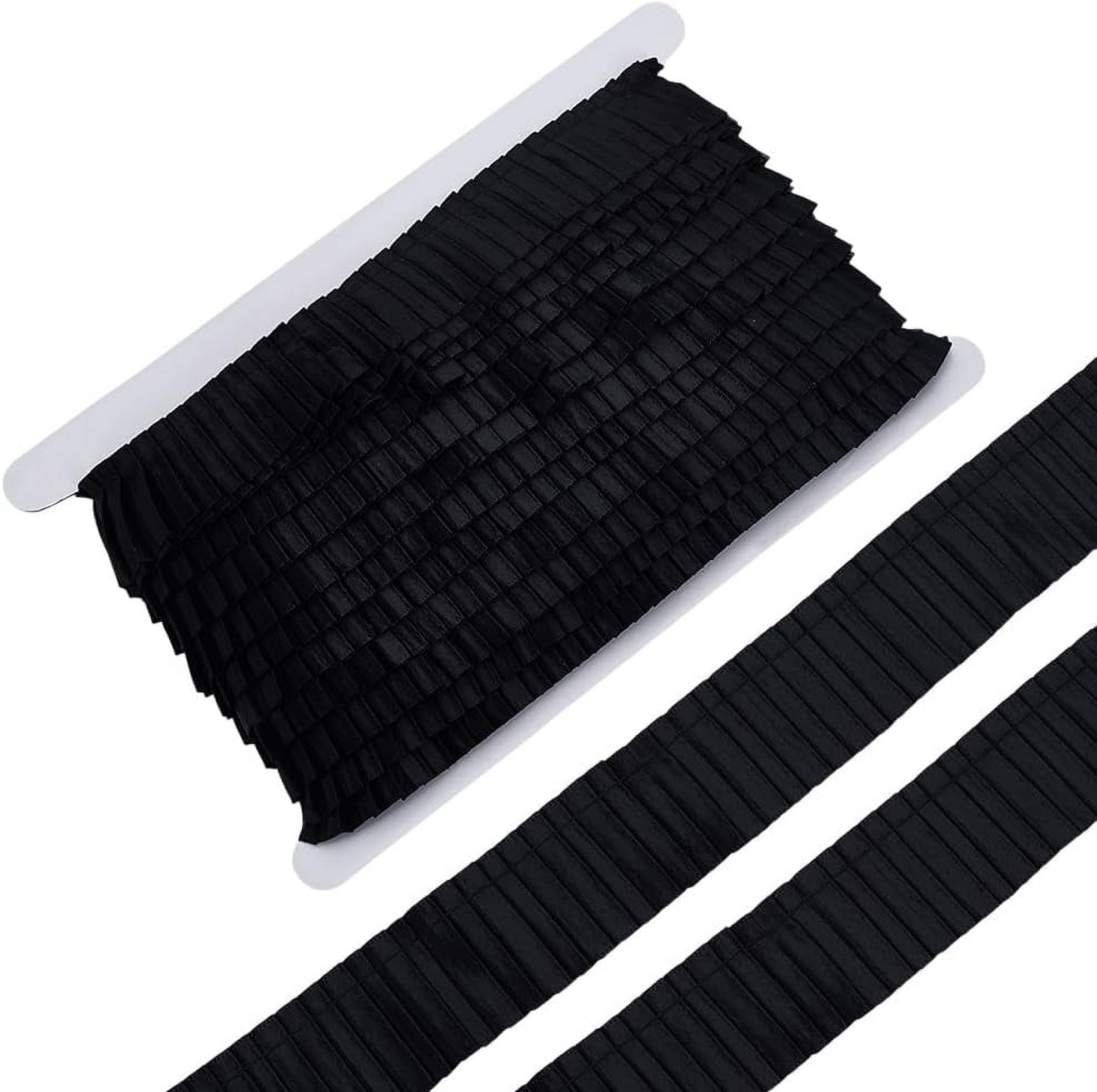 10 Yards Black Satin Pleated Ribbon 1-1/8 inch Wide Ruffled Edge Ribbon ...