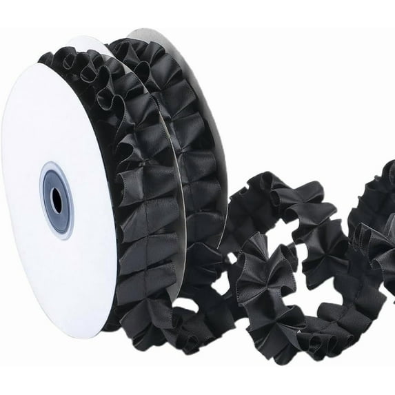 10 Yards Black Satin Ruffle Trim Pleated Lace Fabric Ribbon Vintage ...