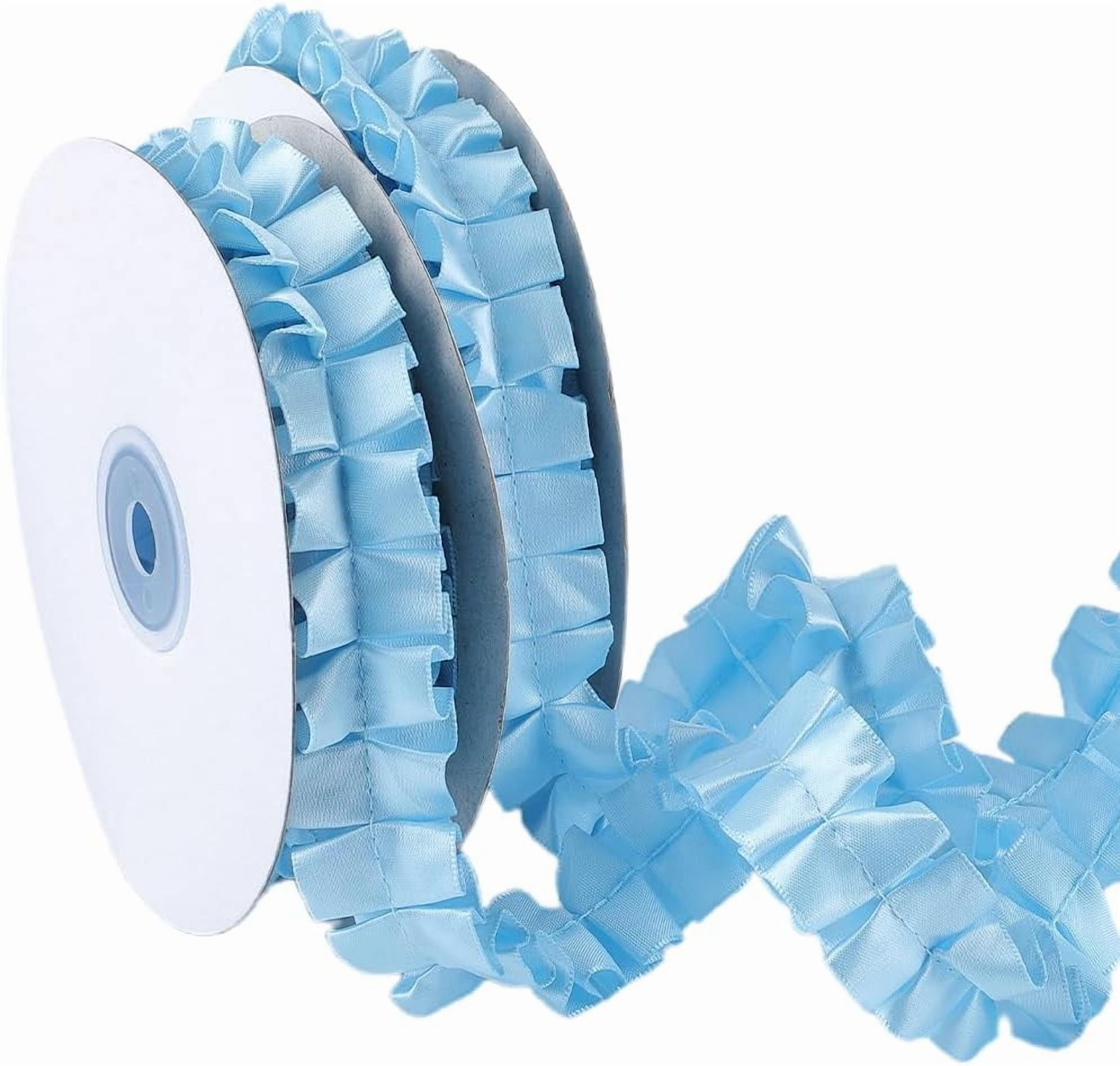 10 Yards Blue Ruffle Ribbon Trim Pleated Satin Ribbons Vintage Double ...