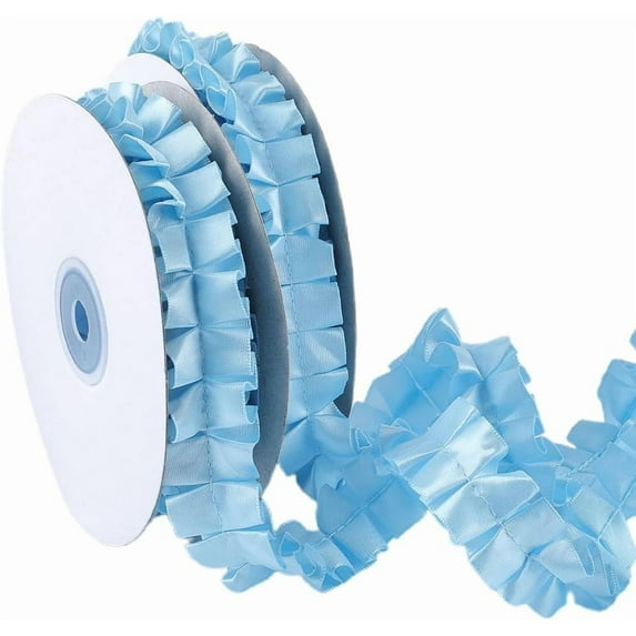 10 Yards Blue Ruffle Ribbon Trim Pleated Satin Ribbons Vintage Double ...