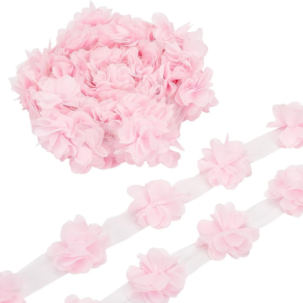 10 Yards Chiffon Flower Lace Trim Sewing 3D Trim Chiffon Flower Cluster ...