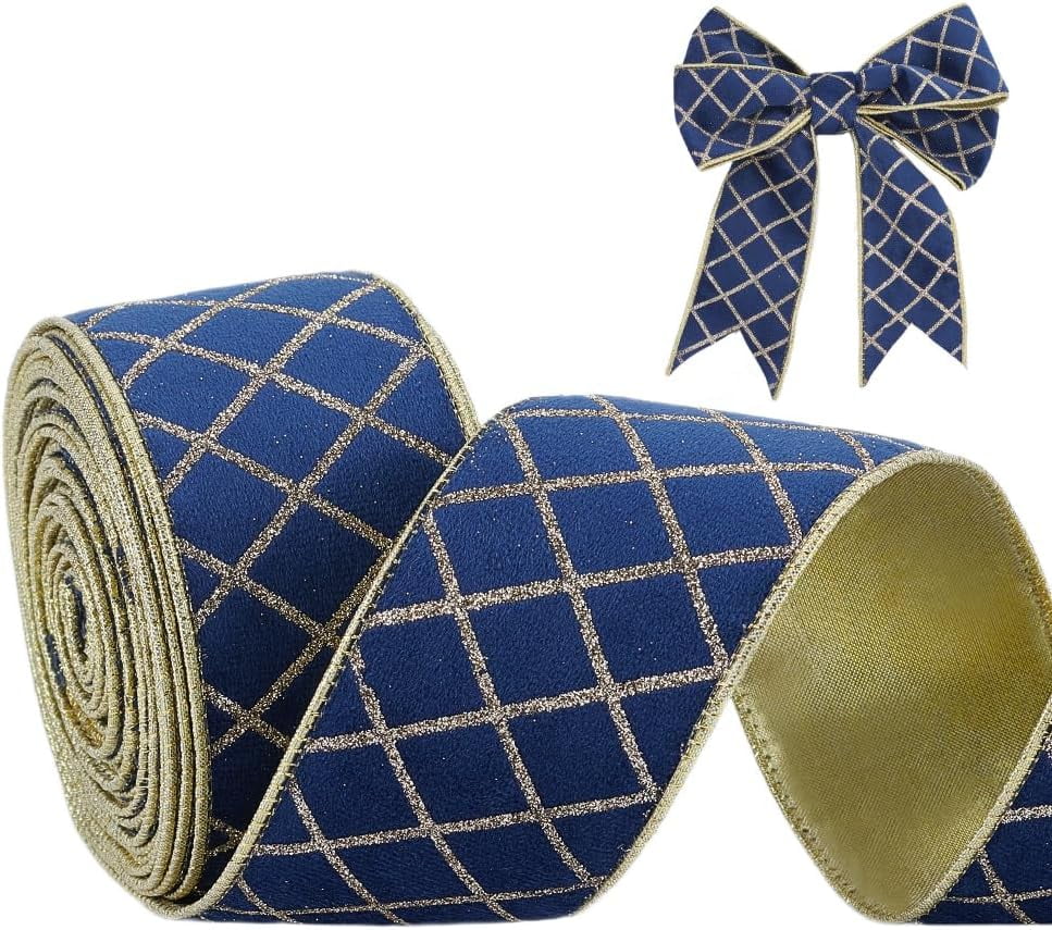 10 Yards Christmas Ribbon 2.5 inch Blue Velvet Ribbons Wired Ribbons ...