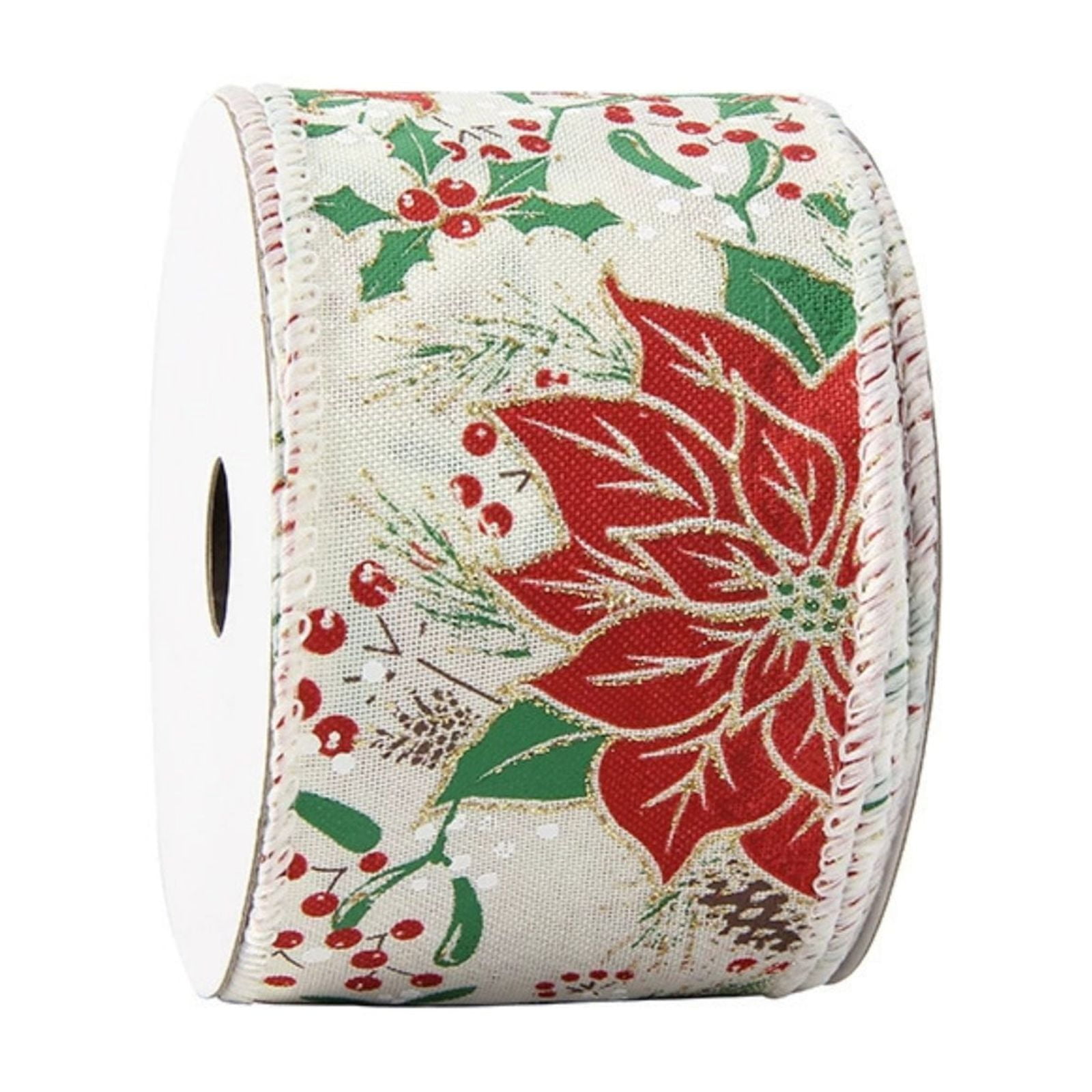 10 Yards Christmas Wired Ribbons,Xmas Ribbon Red Natural Burlap Ribbon ...