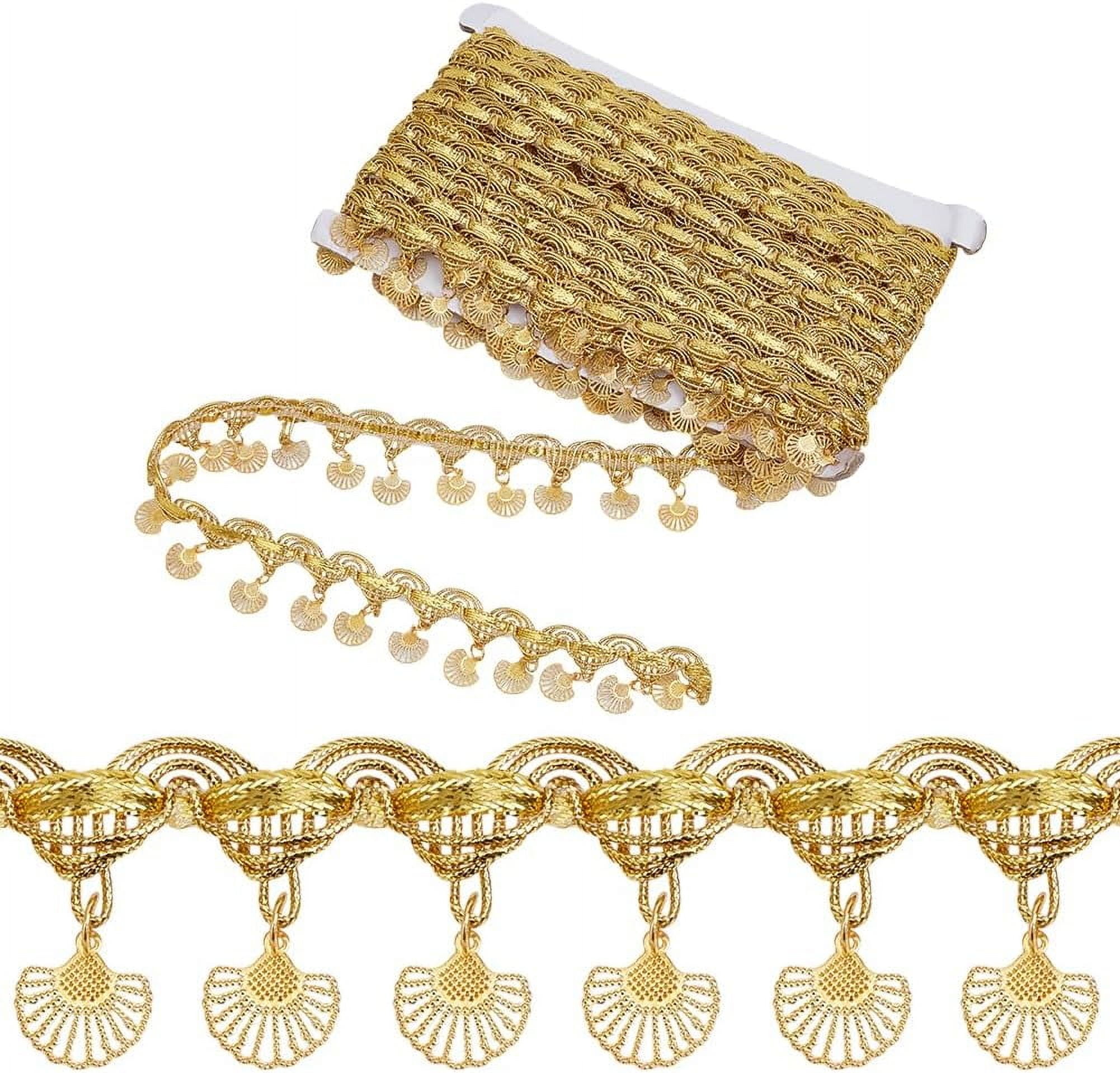 10 Yards Coin Shape Sequin Tassel Trim Gold Maple Leaf Sequins Trim 1.4 ...