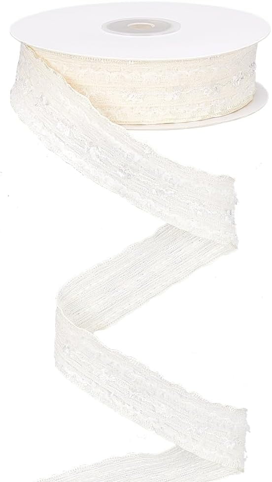 10 Yards Crinkle Chiffon Ribbon 25mm Wide Wired Edge Beige Pleated ...