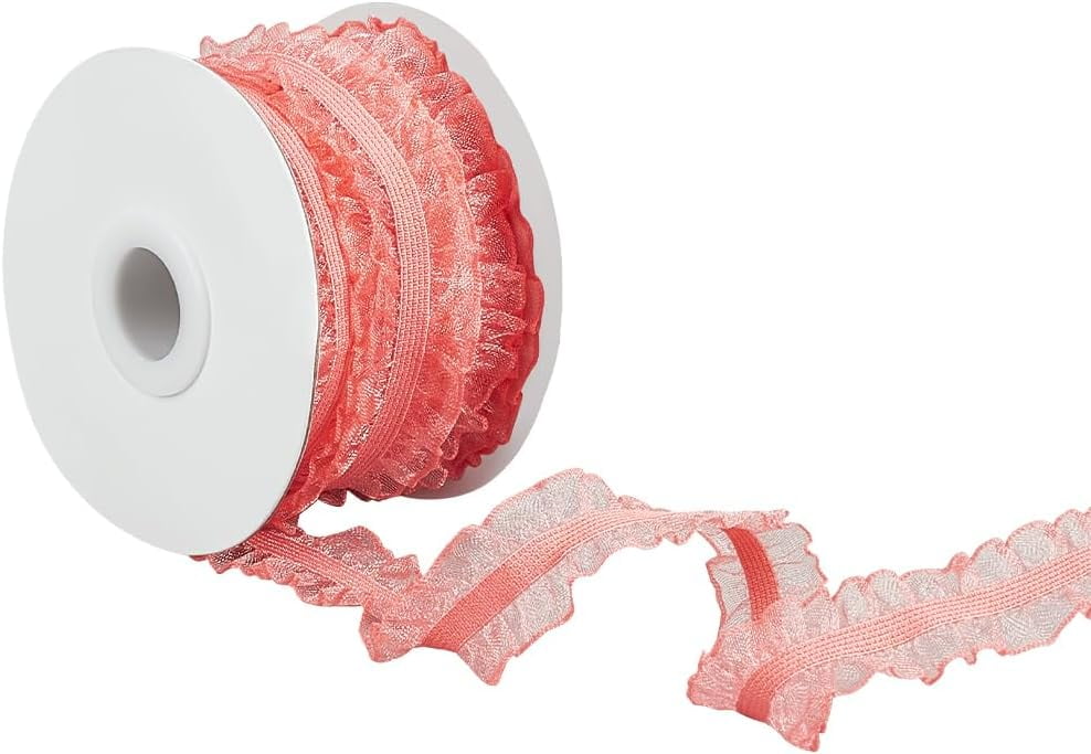 10 Yards Double Ruffle Lace Ribbon 3/4 inch Wide Cerise Color Stretch ...