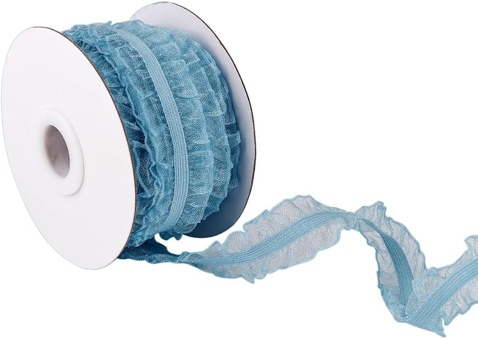 10 Yards Double Ruffle Lace Trim Light Sky Blue 3/4 inch Wide Ruffle ...