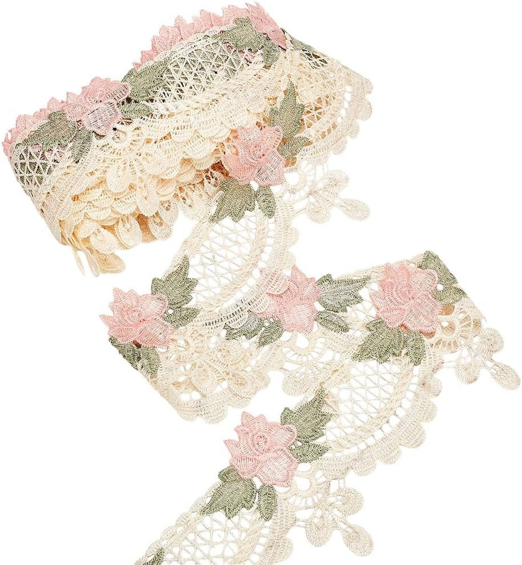 10 Yards Embroidered Flower Lace Trim 5-1/2 inch Wide Polyester Wavy ...