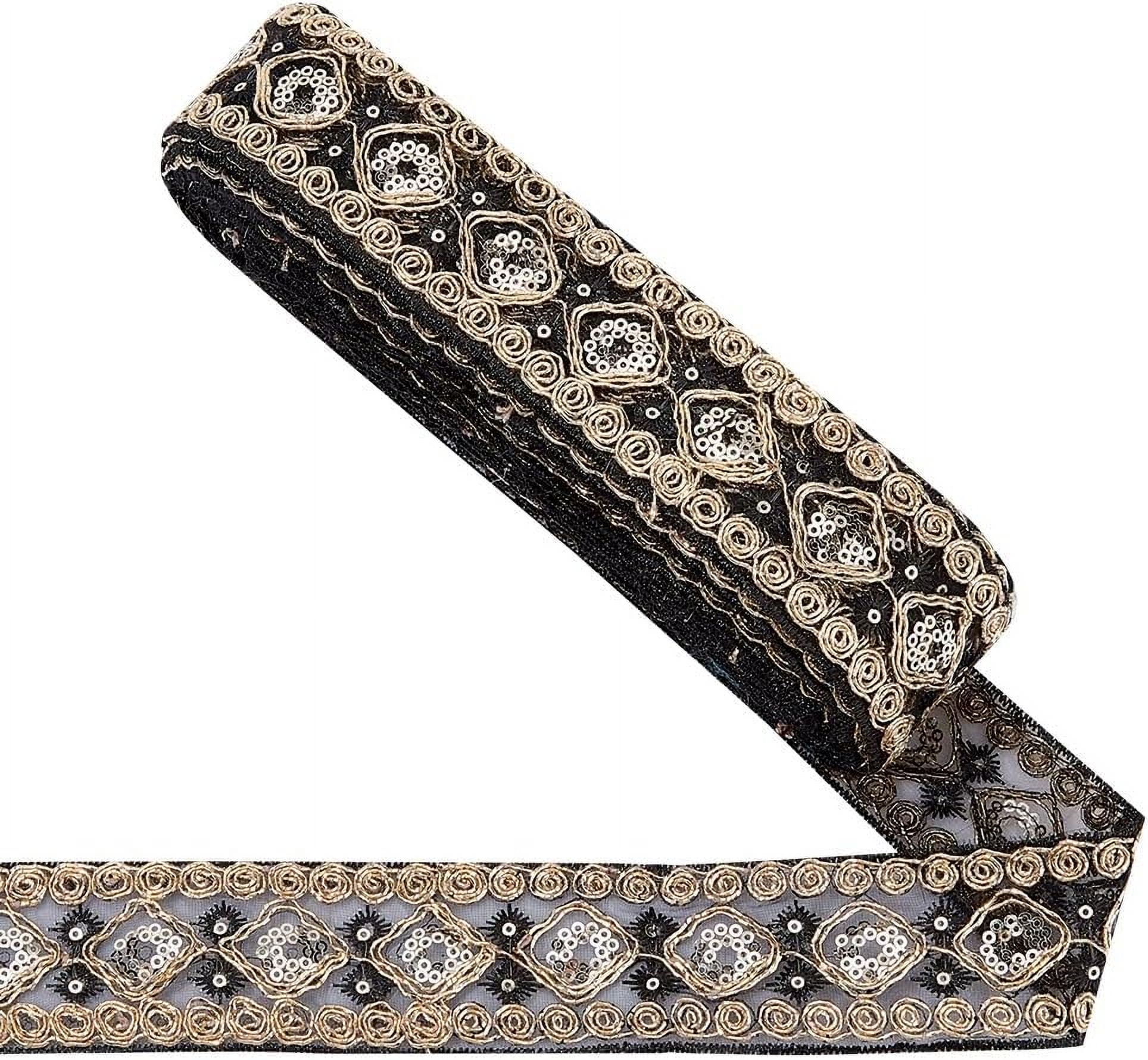 10 Yards Embroidered Ribbon 1.77 inch Wide Black Rhombus Pattern with ...