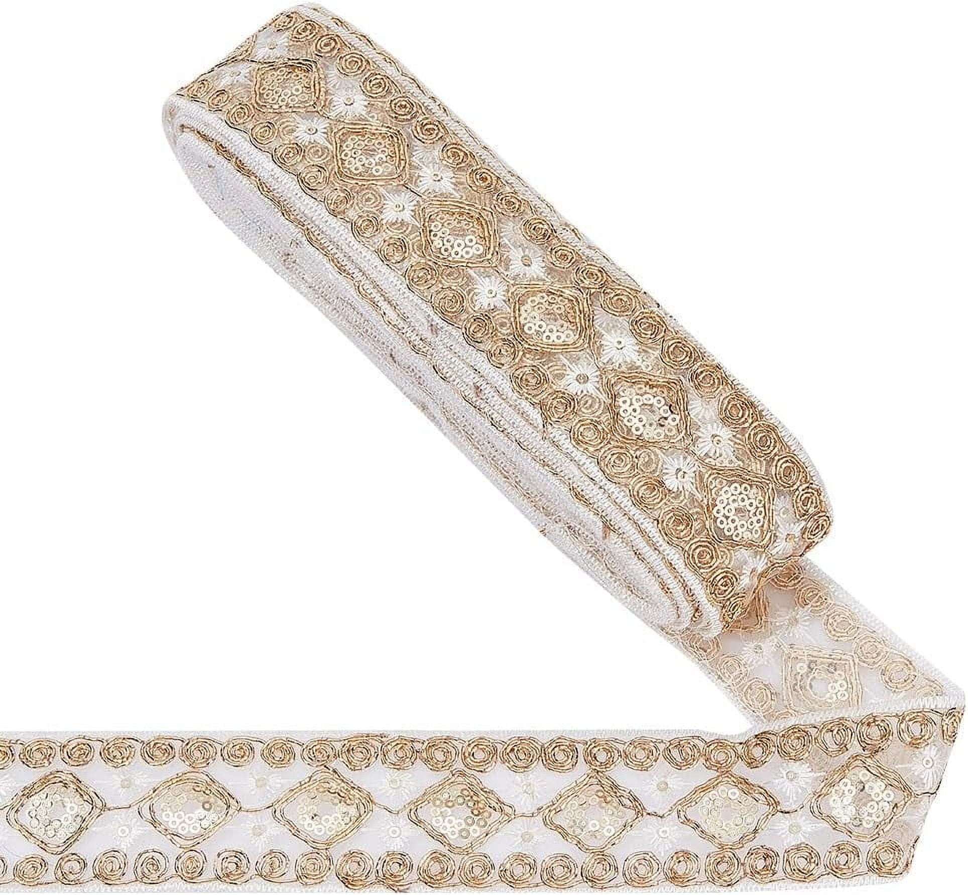10 Yards Embroidered Ribbon 1.77 inch Wide White Rhombus Pattern with ...