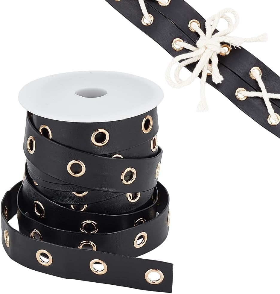 10 Yards Eyelet Trim with Grommets 19mm Black Imitation Leather Eyelet ...