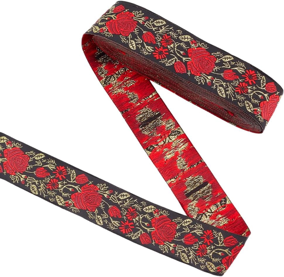 10 Yards Floral Jacquard Ribbon 1-1/4 Inch Emobridered Woven Ribbon ...