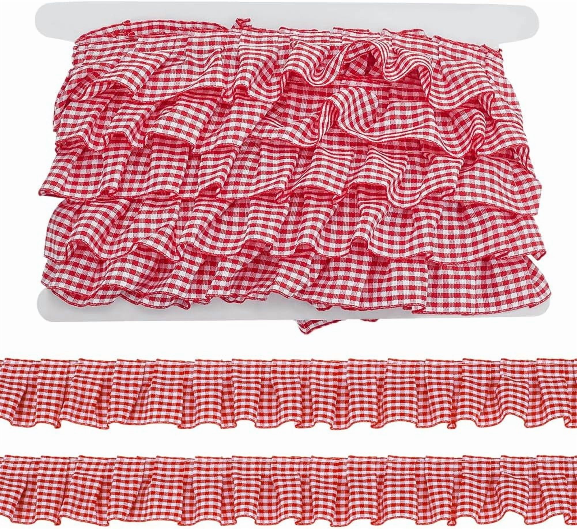 10 Yards Gingham Ruffle Trim Red Pleated Trim 1-5/8 inch Gathered Lace ...