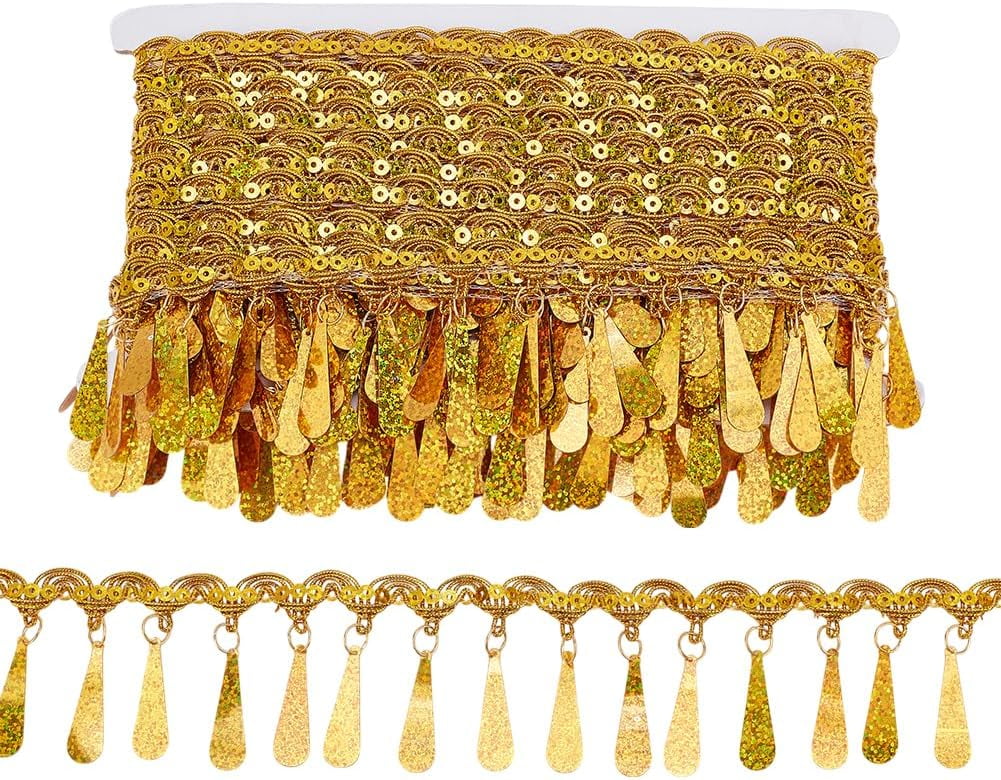 10 Yards Gold Fringe Trim Sequin Tassel Trim 2.2inches Fabric ...