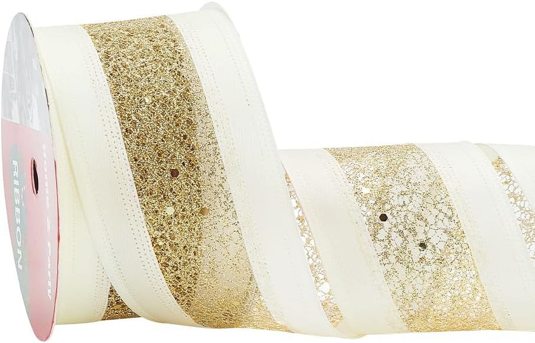 10 Yards Gold Wired Ribbon 2-5/8" Sparkling Glitter Mesh Ribbon Light ...