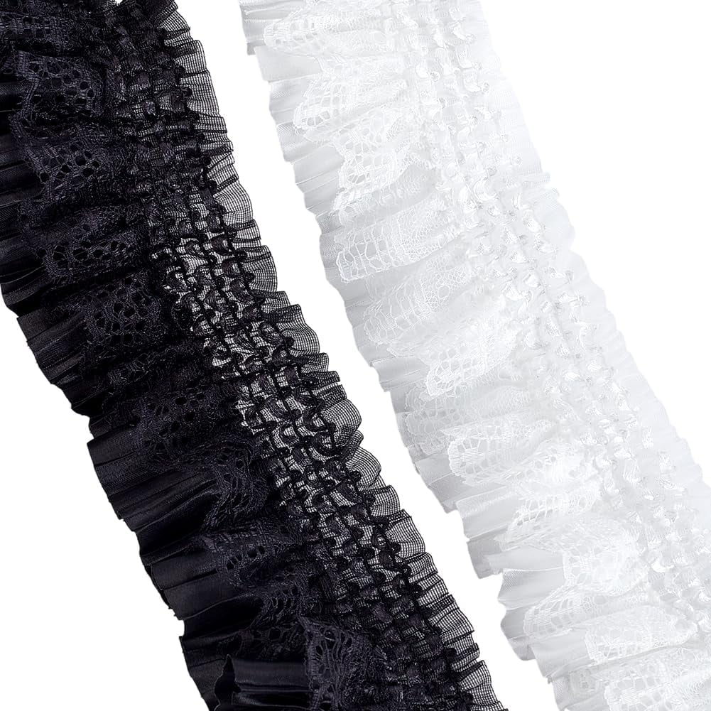 10 Yards Gorgeous Elastic Ruffle Trim 2-Layer Flower Pleated Lace ...