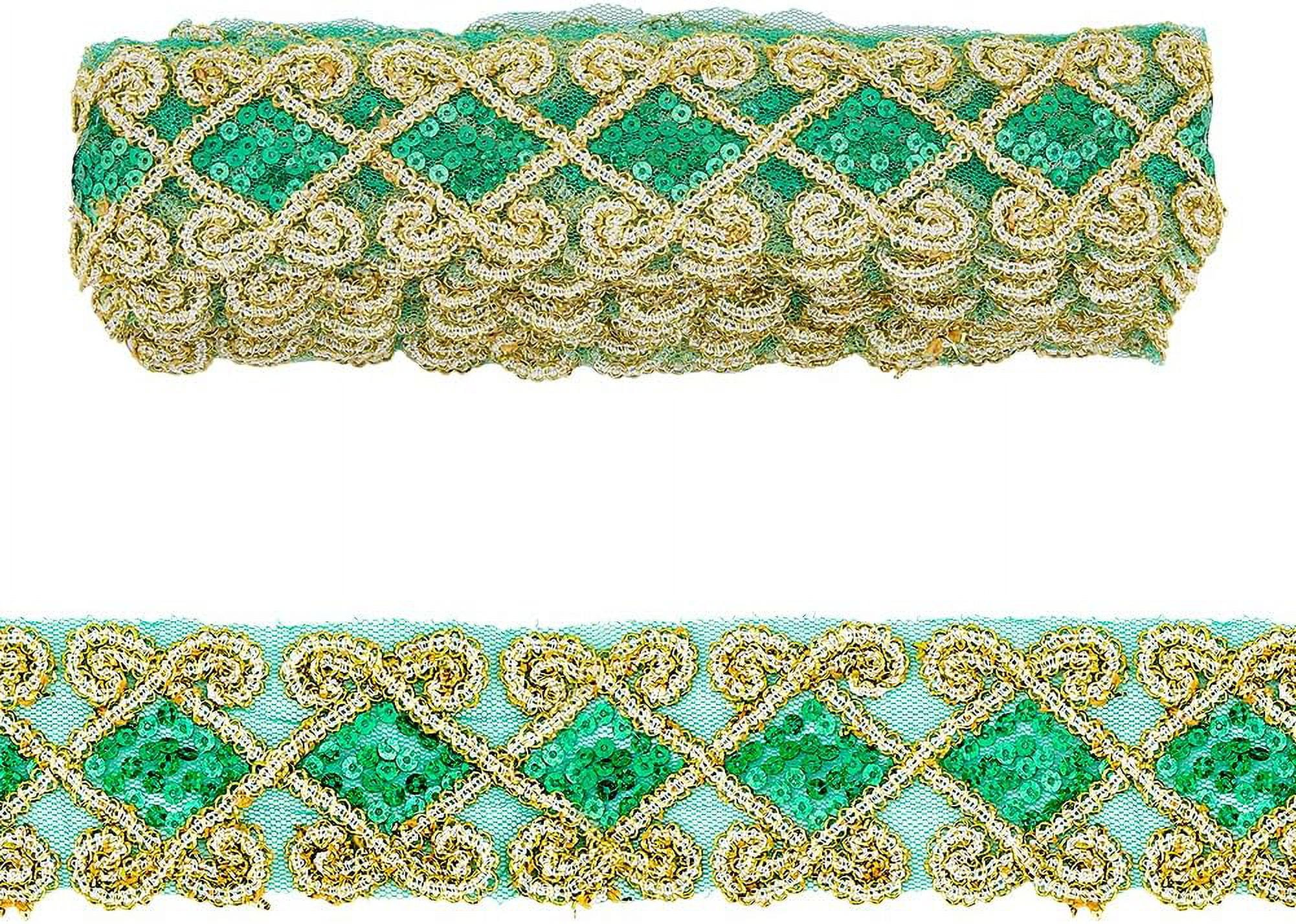 10 Yards Green Applique Sequin Lace Mesh Trim Polyester Sequin Beaded ...