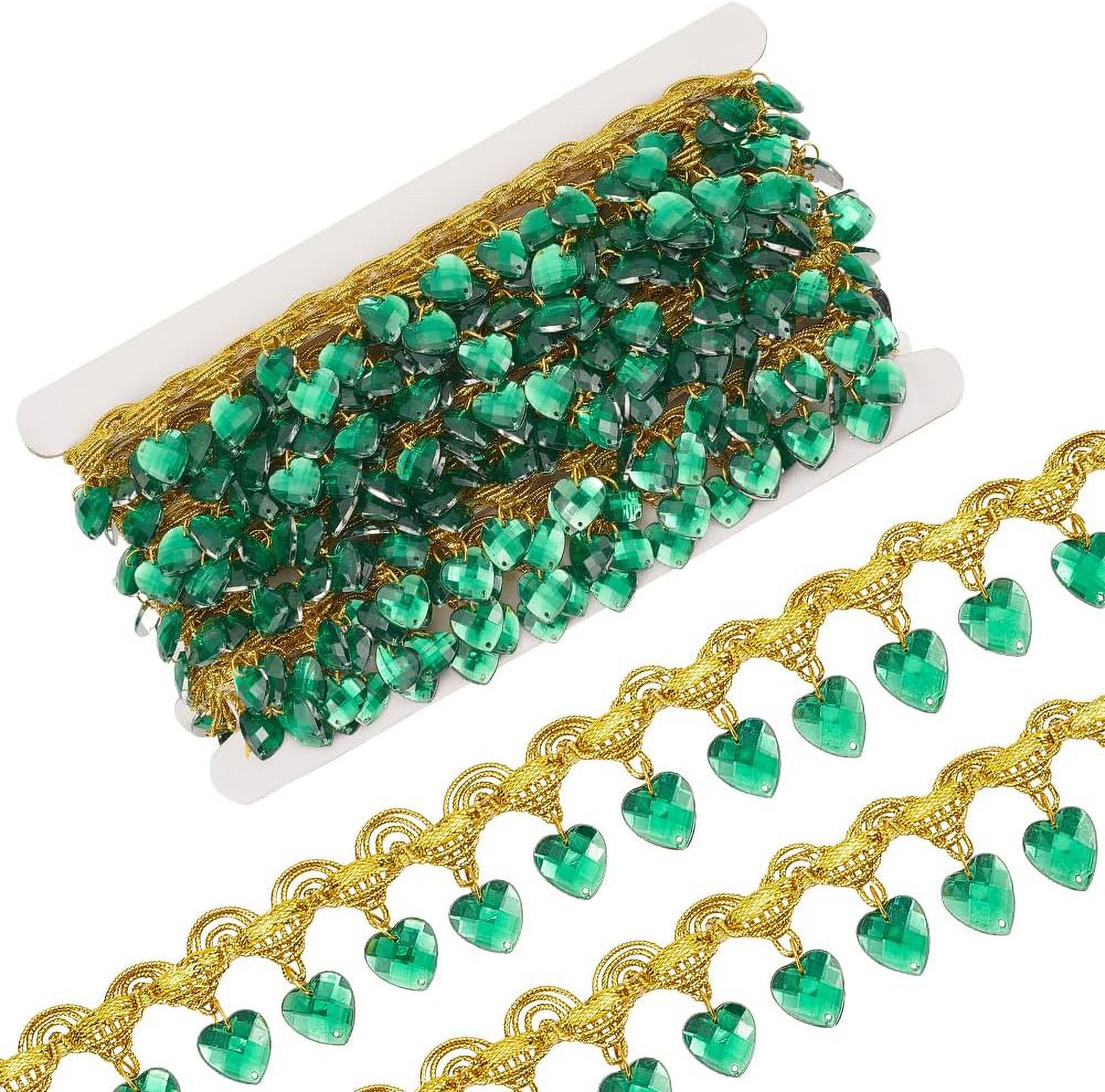 10 Yards Hanging Beads Fringe Lace 1-3/8 inch Wide Green Beaded ...