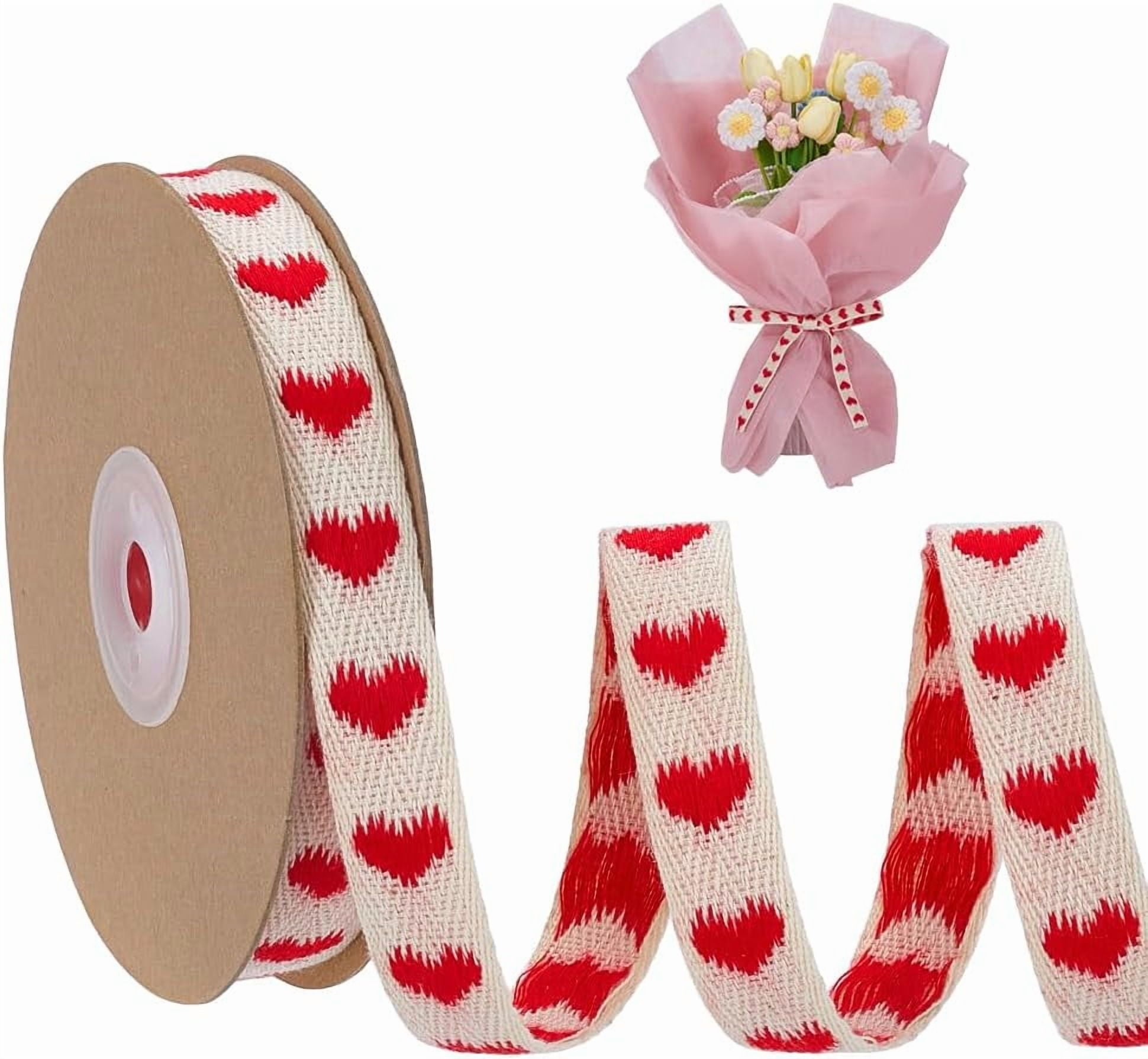 10 Yards Heart Cotton Ribbon 5/8 inch Wide Stitched Cotton Ribbon with ...