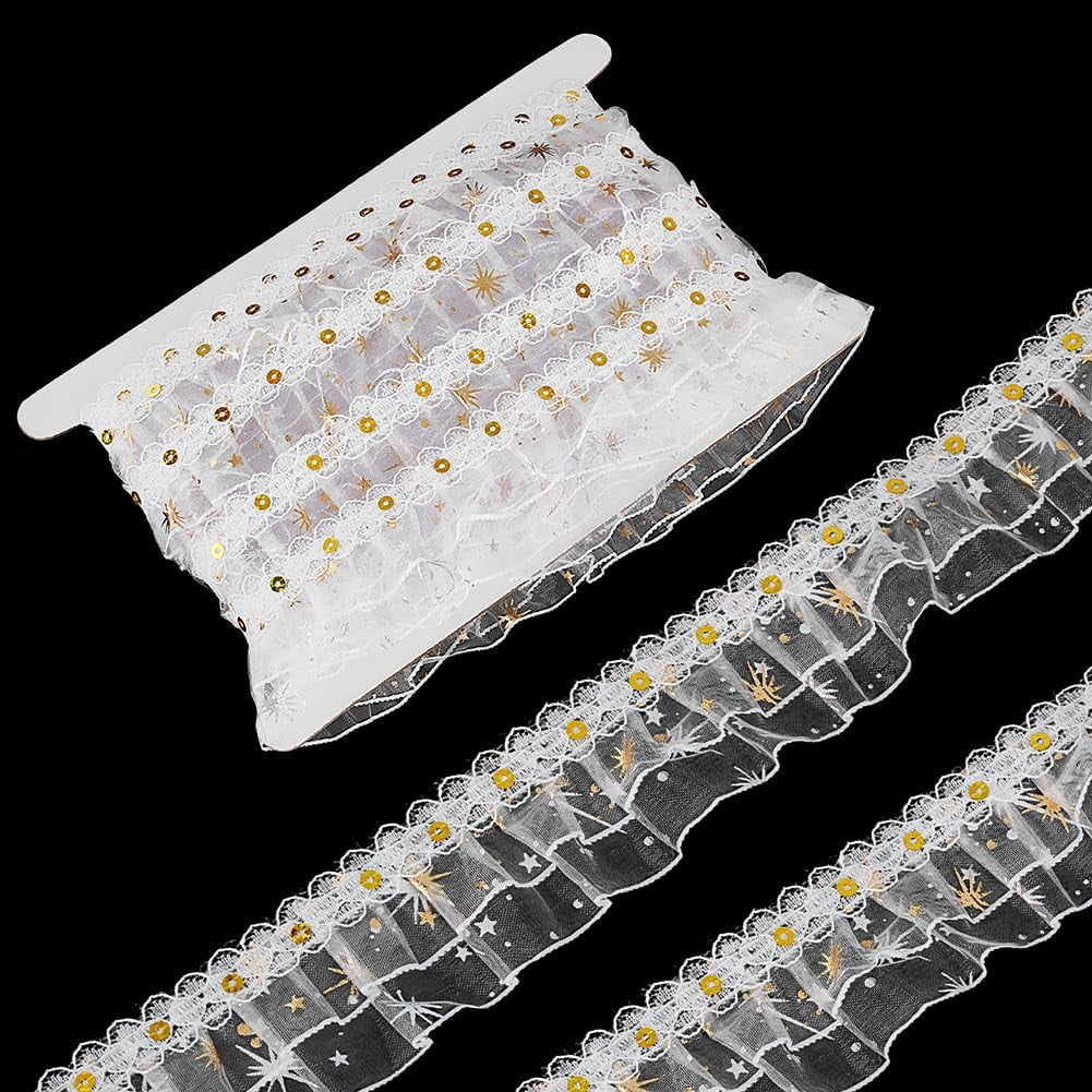 10 Yards Hot Stamping Star Lace Ribbon 1-3/4 inch Wide 2-Layer Golden ...