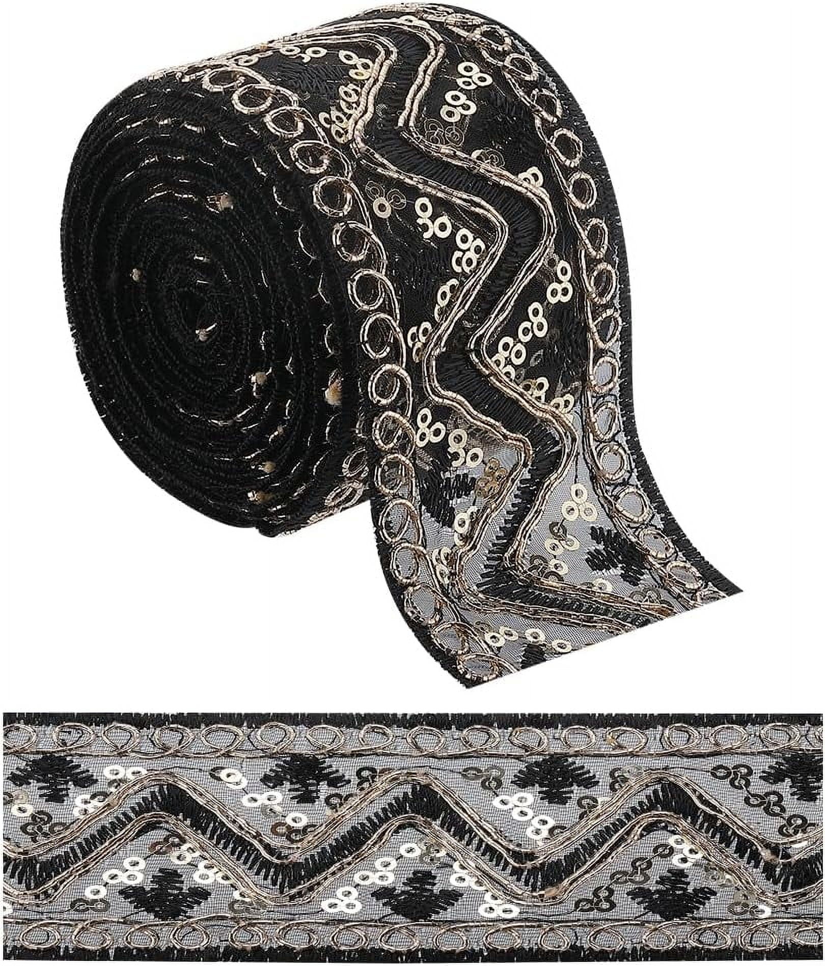 10 Yards Metally Lace Trim Ribbon 2 Inch Ethnic Vintage Glitter Sequins ...