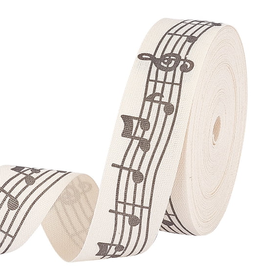 10 Yards Musical Note Print Ribbon White Polyester Craft Ribbon ...