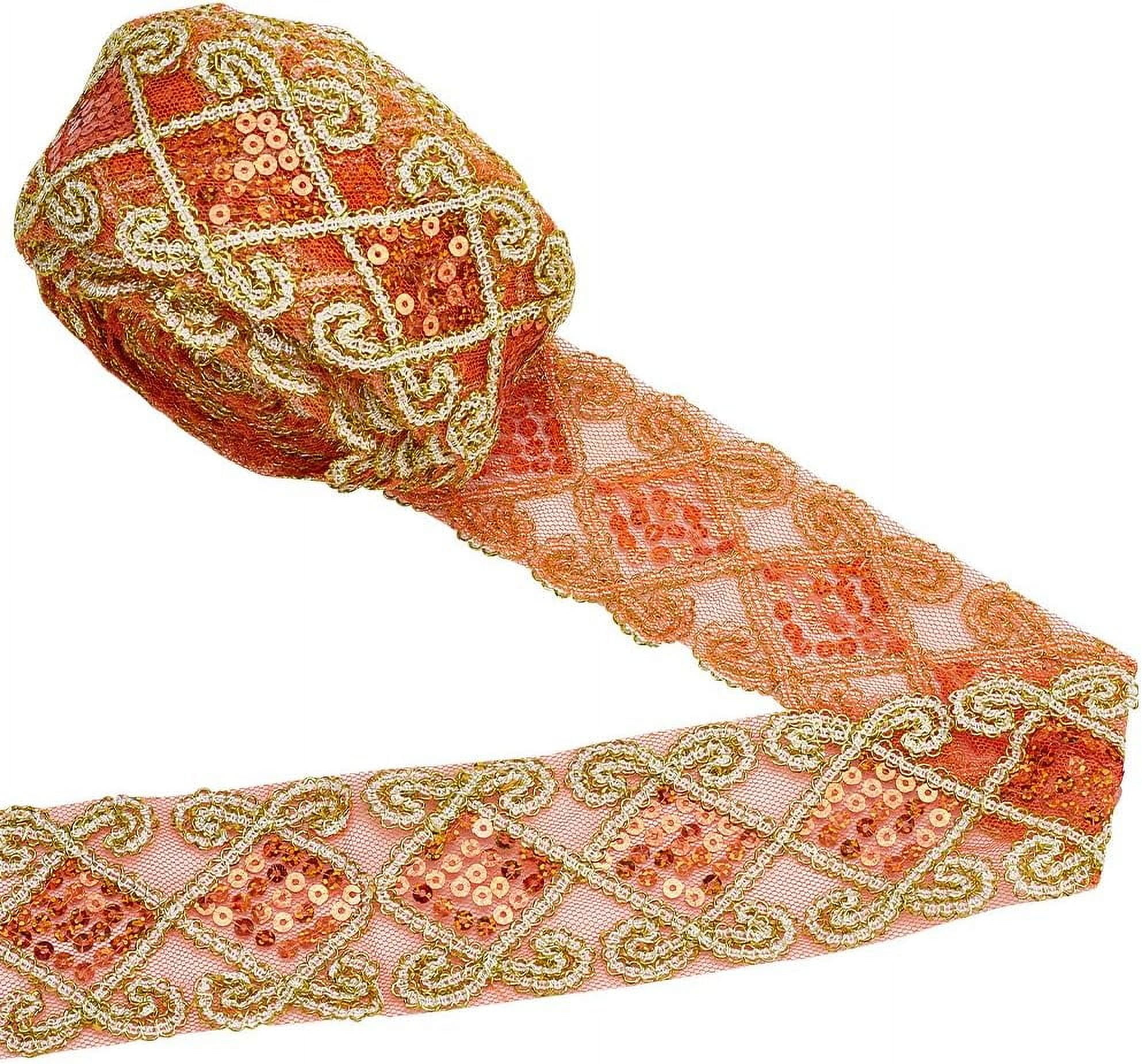 10 Yards Orange Lace Ribbon Trim Embroidered Lace Edge Gold Sequins ...