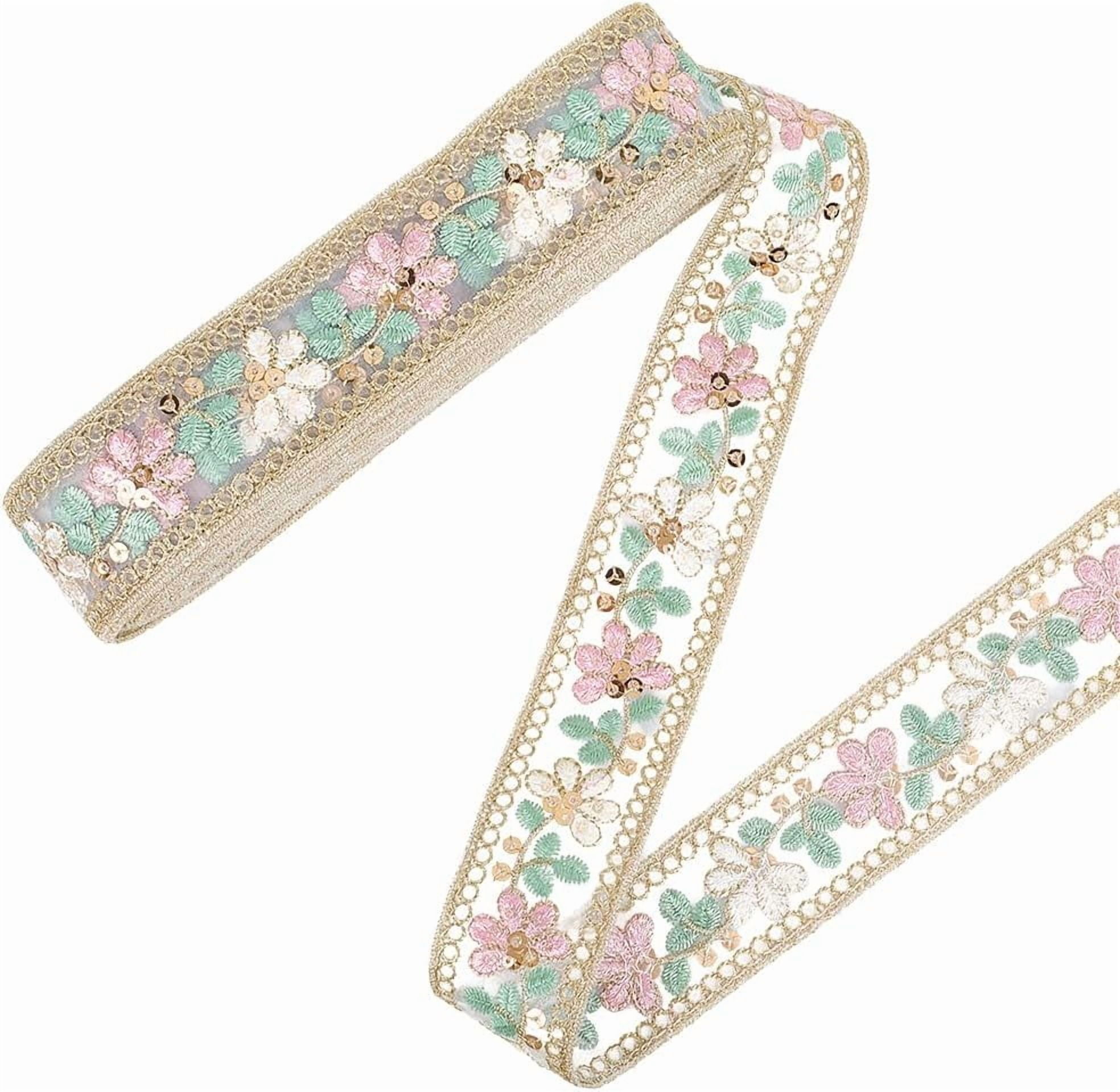 10 Yards Organza Jacquard Ribbon Polyester Floral Embroidered Sequin ...