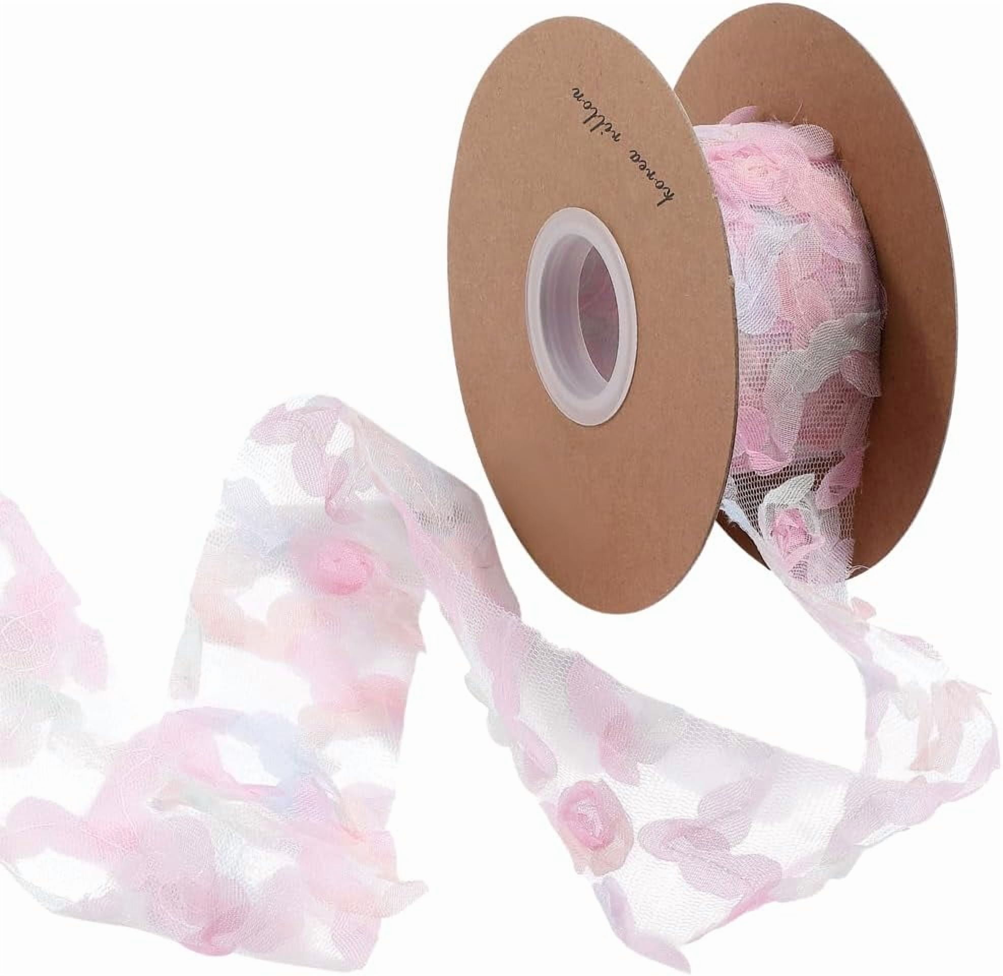 10 Yards Pink 3D Floral Ribbon 2 Wide Polyester Flower Mesh Lace Trim ...