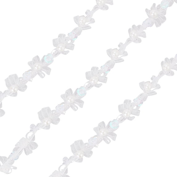 10 Yards Polyester Lace Trims with Plastic Imitation Pearl Beads ...