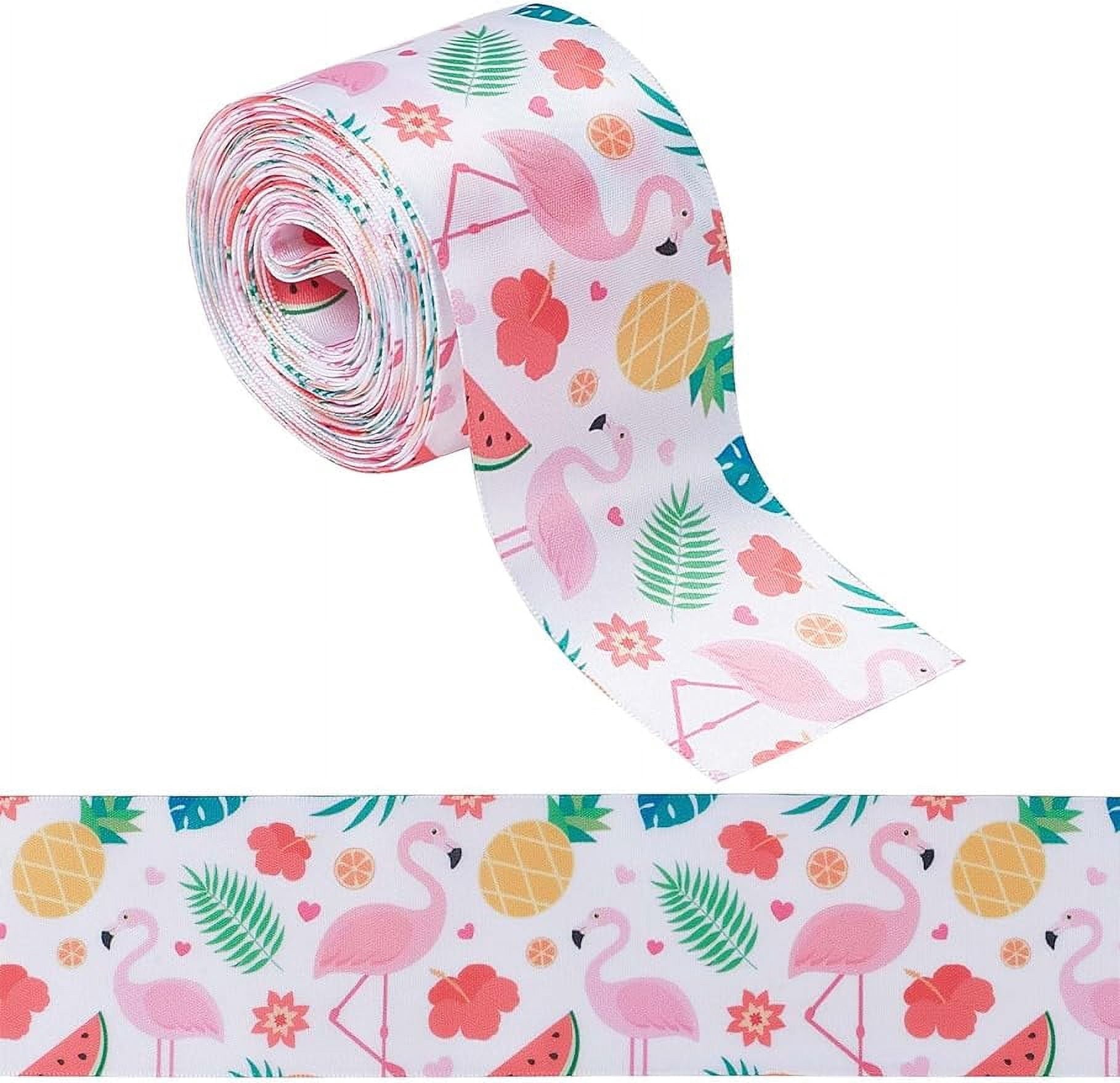 10 Yards Printed Polyester Ribbon Wired Edge Flamingo Pineapple Pattern ...