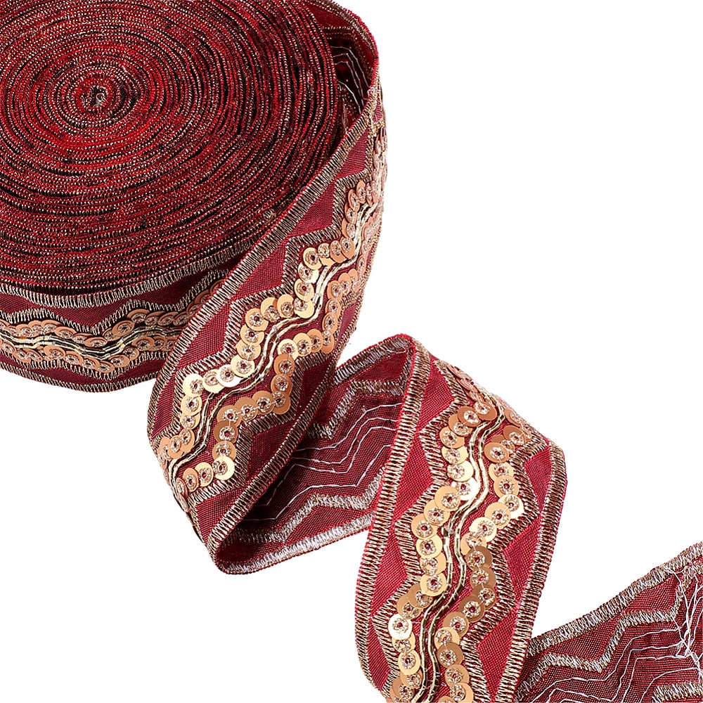 10 Yards Red Embroidered Ribbon Trim Metallic Glitter Sequin Polyester ...