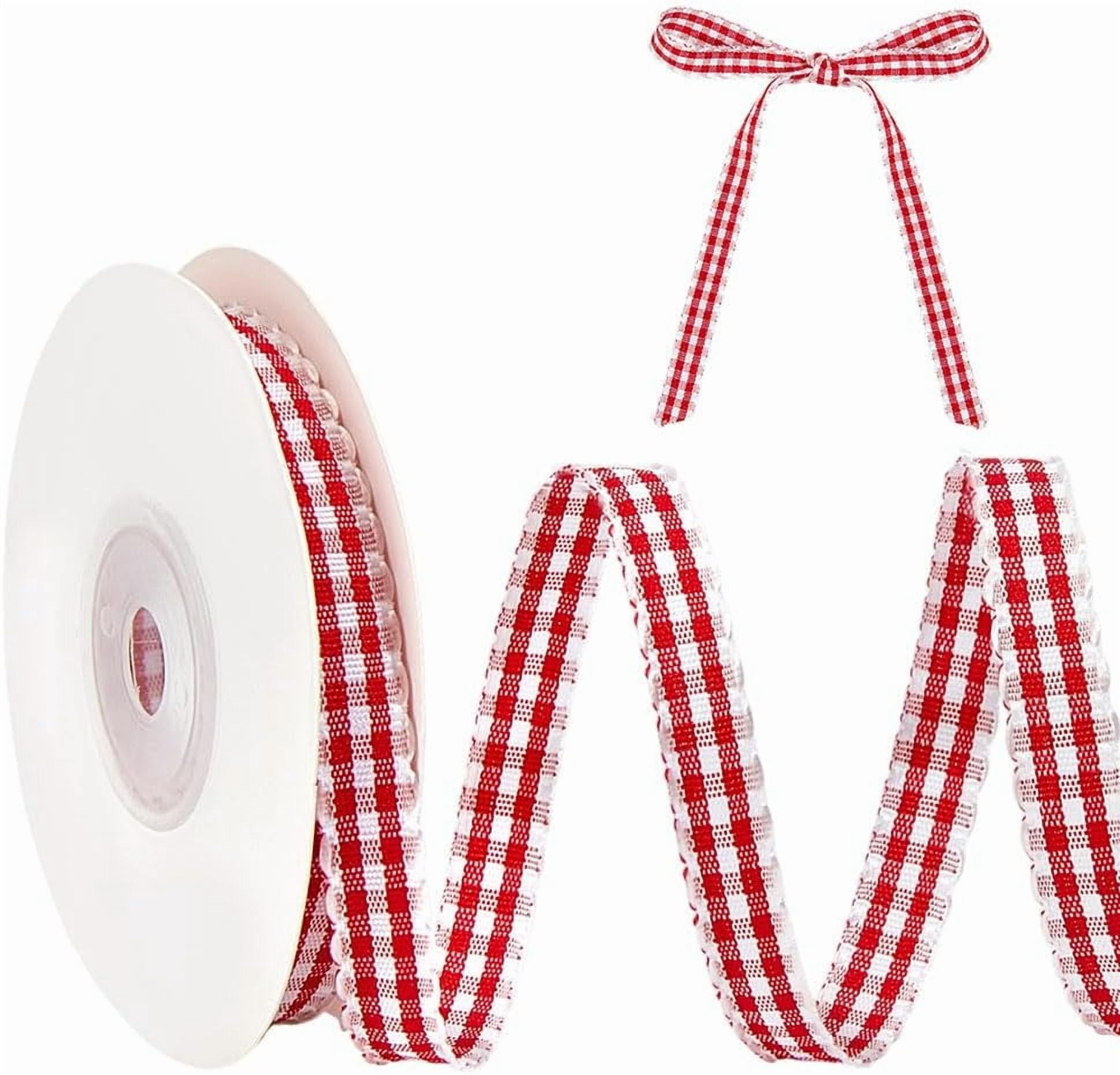 10 Yards Red Gingham Plaid Ribbon 3/8 inch Checked Wavy Edge Ribbon ...