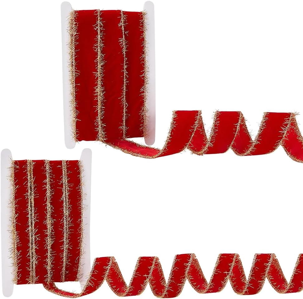 10 Yards Red Velvet Ribbon 0.98/1.57 Inch Handmade Fring Frayed Velvet ...