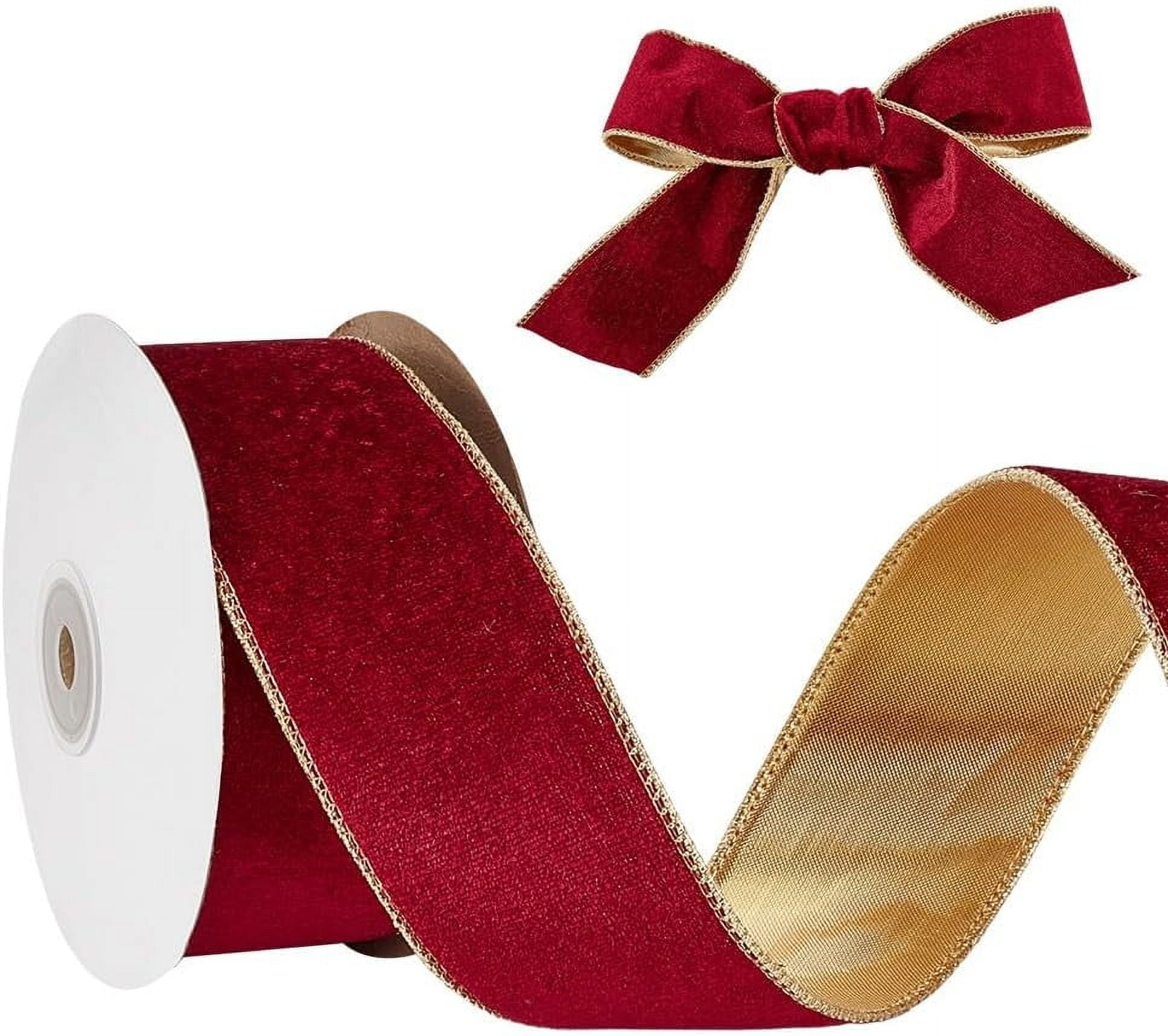 10 Yards Red Velvet Ribbon 2 Inch Wide Red Christmas Wired Ribbon with ...