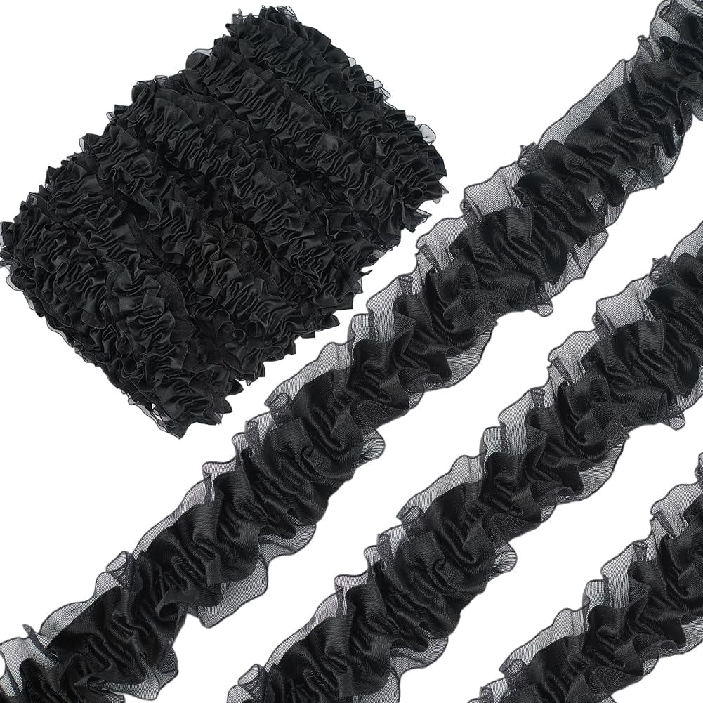 10 Yards Ruffle Lace Trim 1.5" Double Layer Pleated Edge Trim Ribbon ...