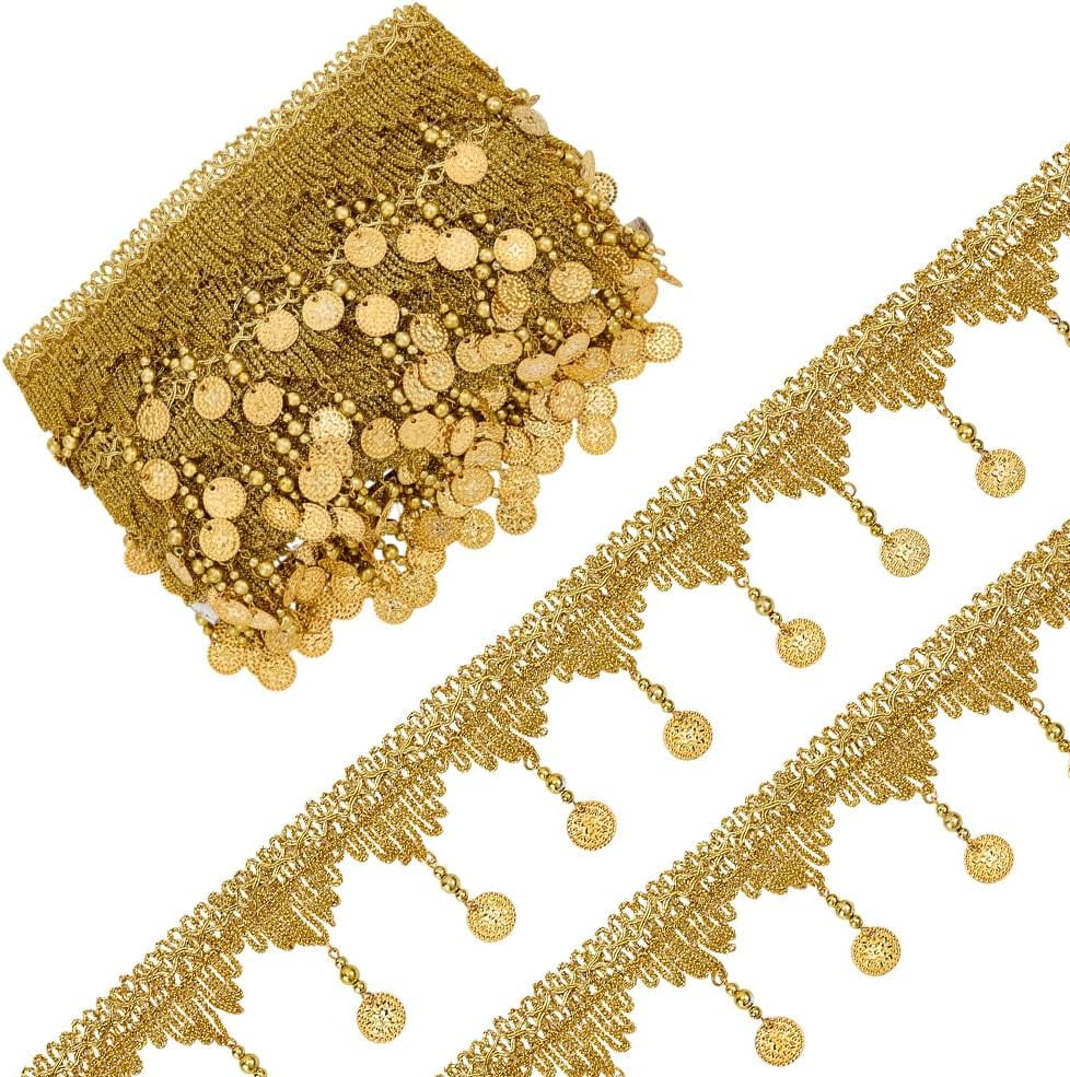 10 Yards Sequin Tassel Trim Gold Sequin Tassel Trim Coin Shape Pendant ...