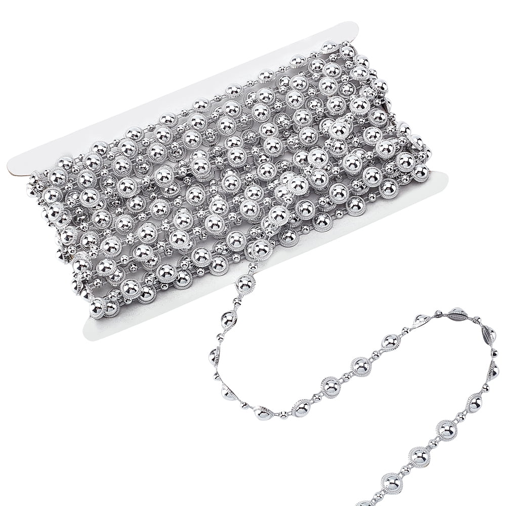 10 Yards Sliver Pearls Bead Trim Half-Round Beads Spool Garland Flat ...