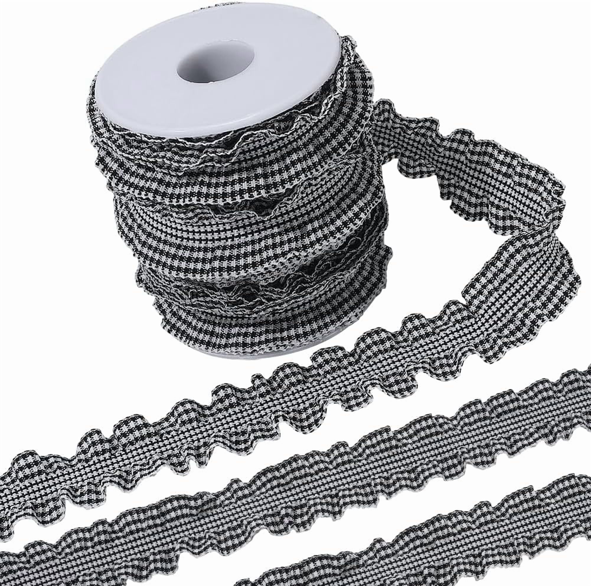 10 Yards Spandex Ribbon Tartan Pattern with Plastic Empty Spools Black ...