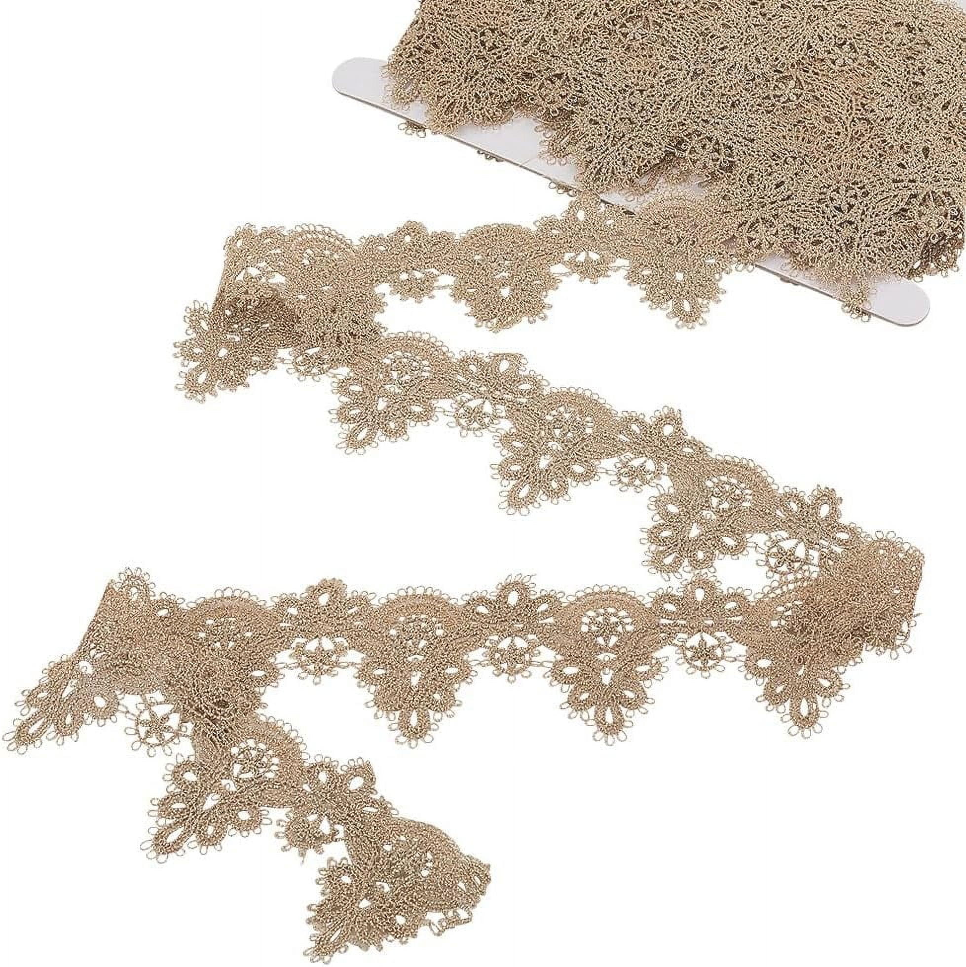 10 Yards Tan Lace Trim 2-1/8 Inch Wide Lace Ribbon Metaillic Embroidery ...