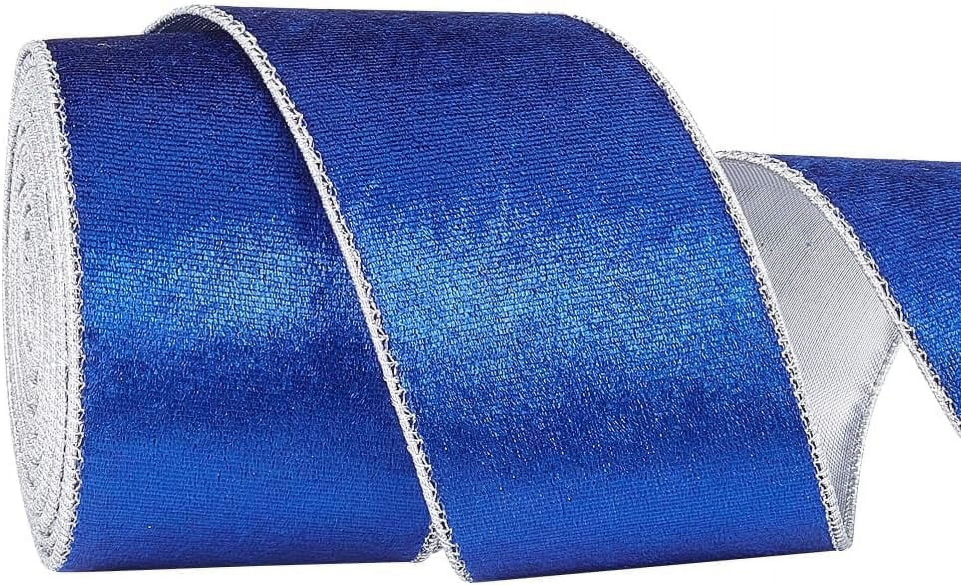 10 Yards Velvet Wired Ribbon Medium Blue Christmas Wired Ribbon with ...