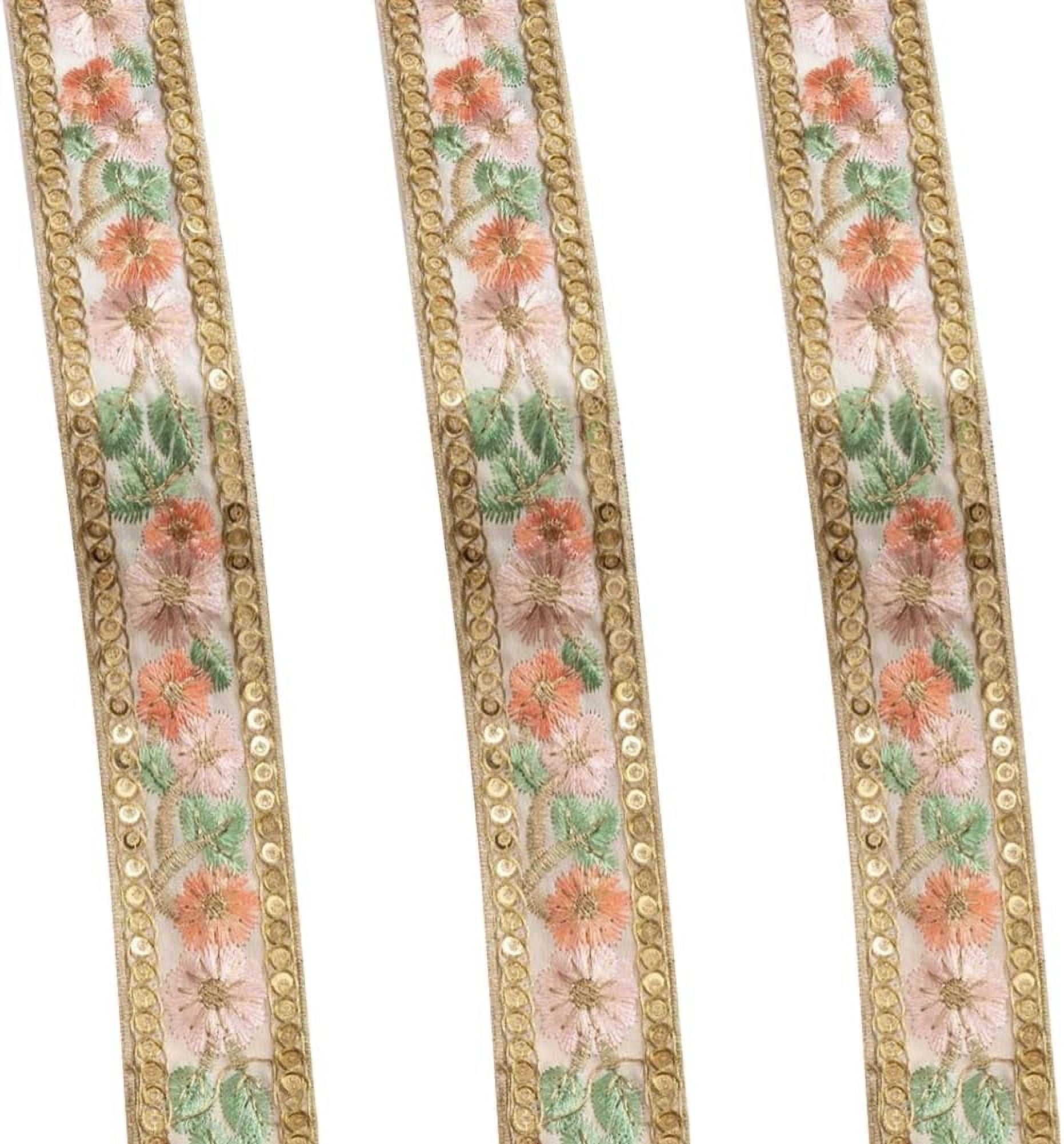 10 Yards White Floral Jacquard Ribbon Boho Gold Metallic Flower ...