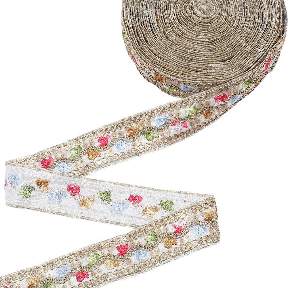 10 Yards White Jacquard Ribbon Embroidery Metallic Gold Trim Beaded ...