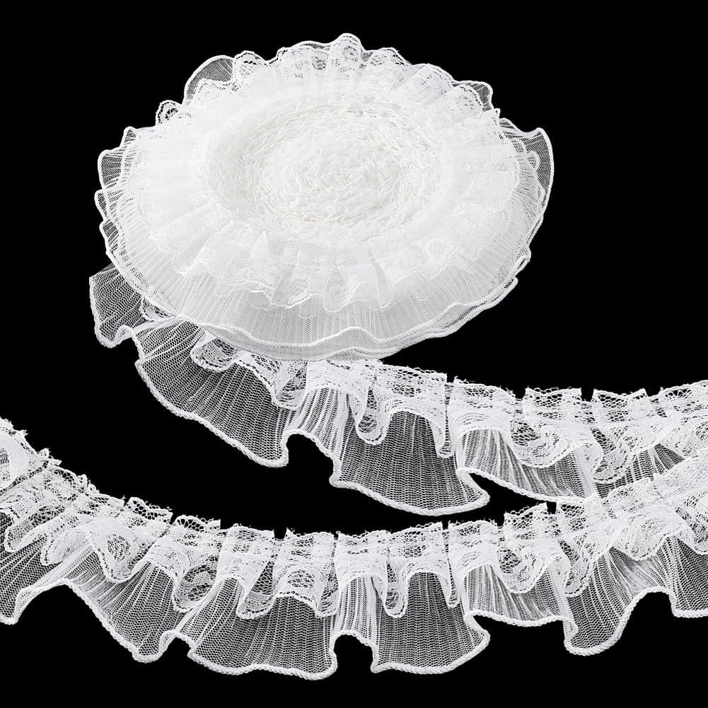 10 Yards White Ruffle Lace Ribbon Trim Pleated Lace Fabric Trim Double ...